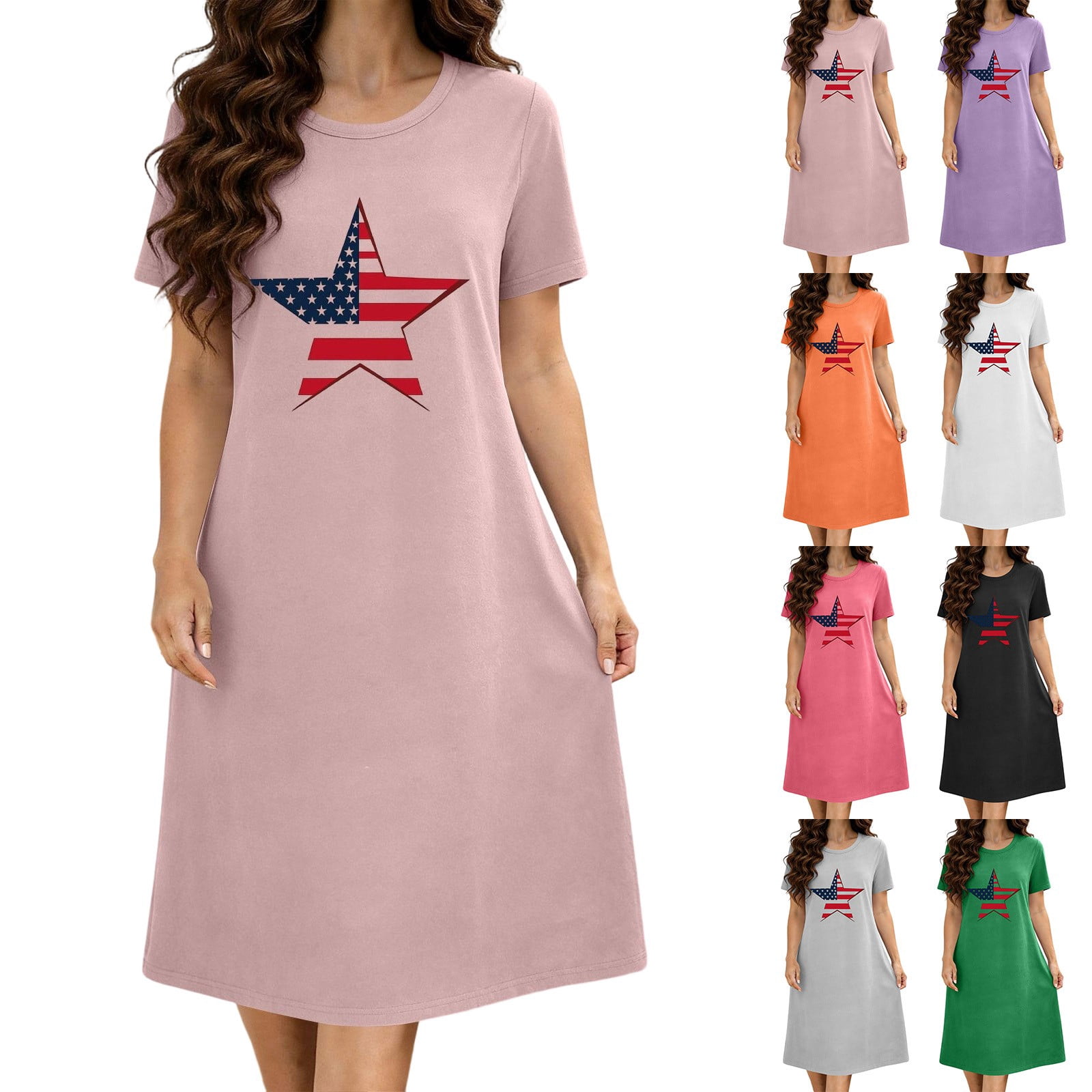 Feancey Womens 4th of July T-Shirt Dress Novelty Patriotic Print Short ...