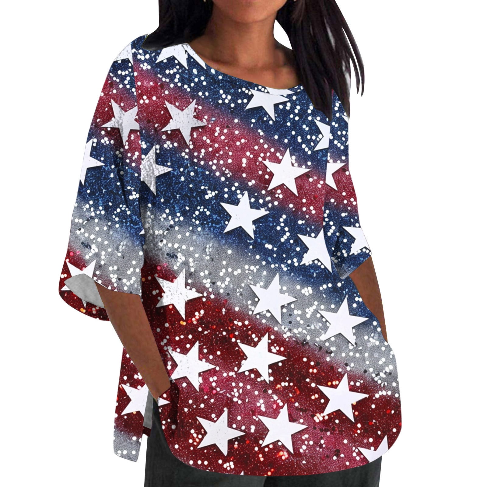 Feancey Womens Blouses Women's Linen Plus Size Tops 4th of July USA ...