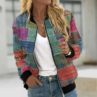 WULMLEO Womens Puffed Bomber Jacket, Casual Batwing Sleeve Lapel Collar ...