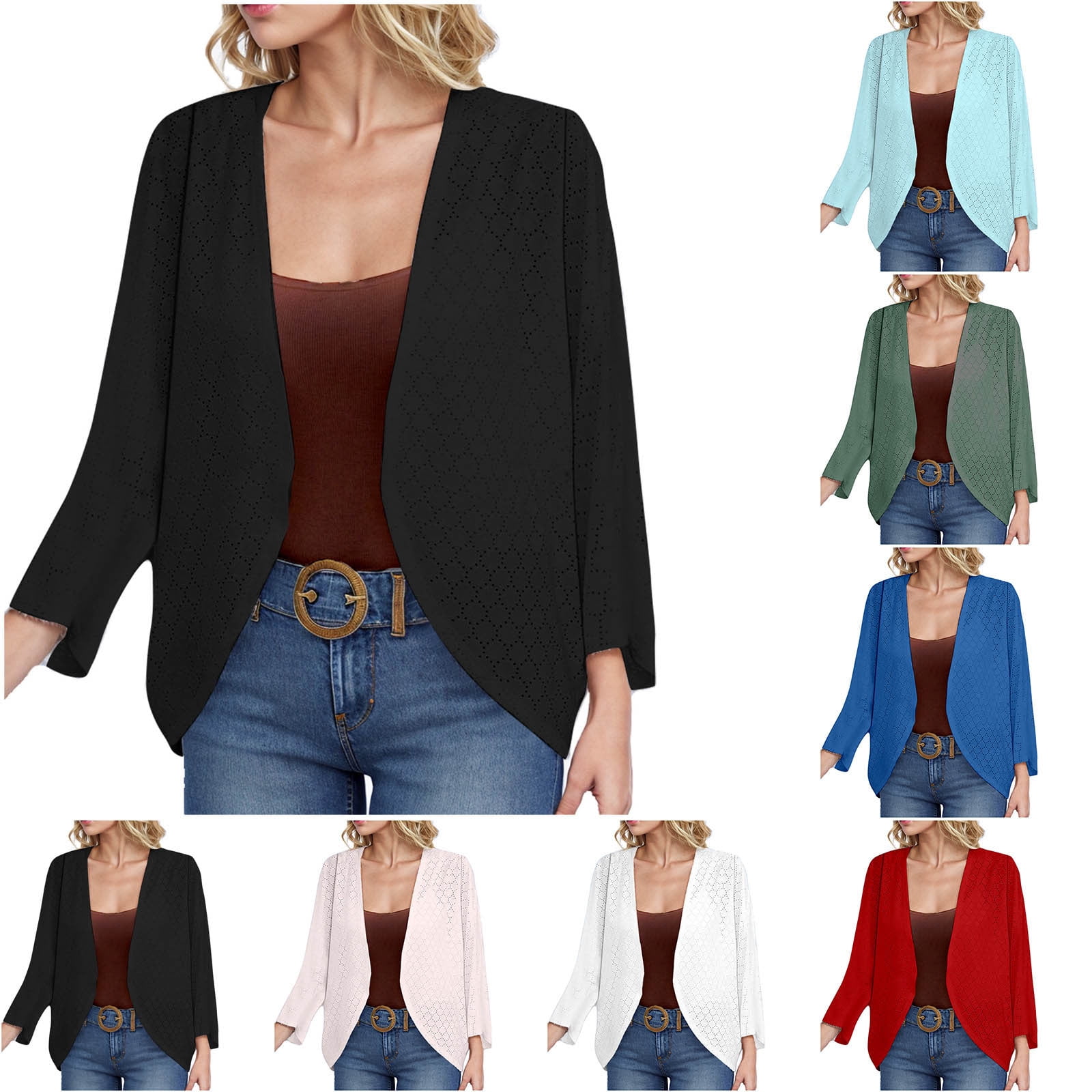 Feancey Womens Business Casual Cardigans 2025 Trendy Eyelet Cropped ...