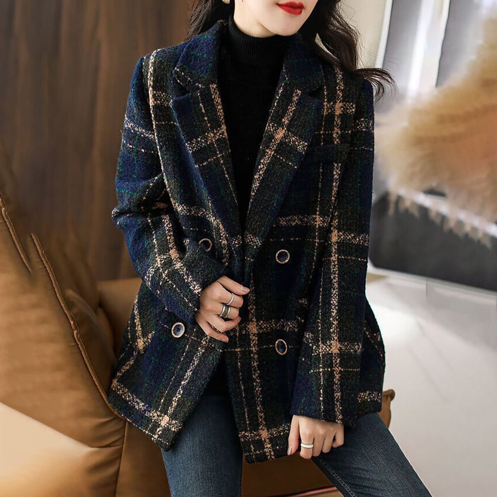 Customer reviews for Feancey Womens Casual Blazers Woolen Plaid Blazer ...
