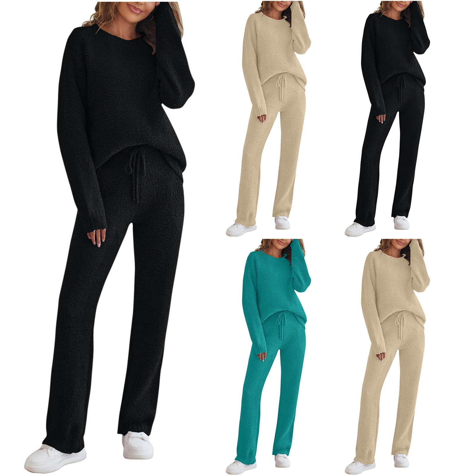 Feancey Womens Fuzzy Pajama Sets Winter Warm Fleece Sleepwear Two Piece ...