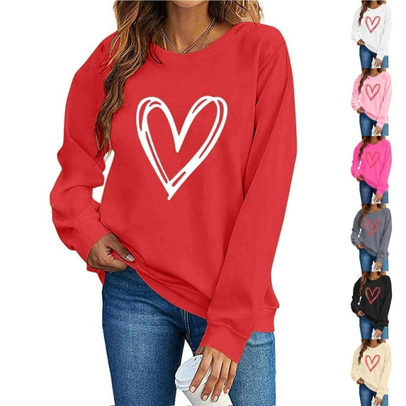 Feancey Womens Heart Graphic Sweatshirts Valentines Day Crewneck Long ...