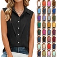 Feancey Womens Lapel Collar Blouse Linen Sleeveless Button Up Shirts ...