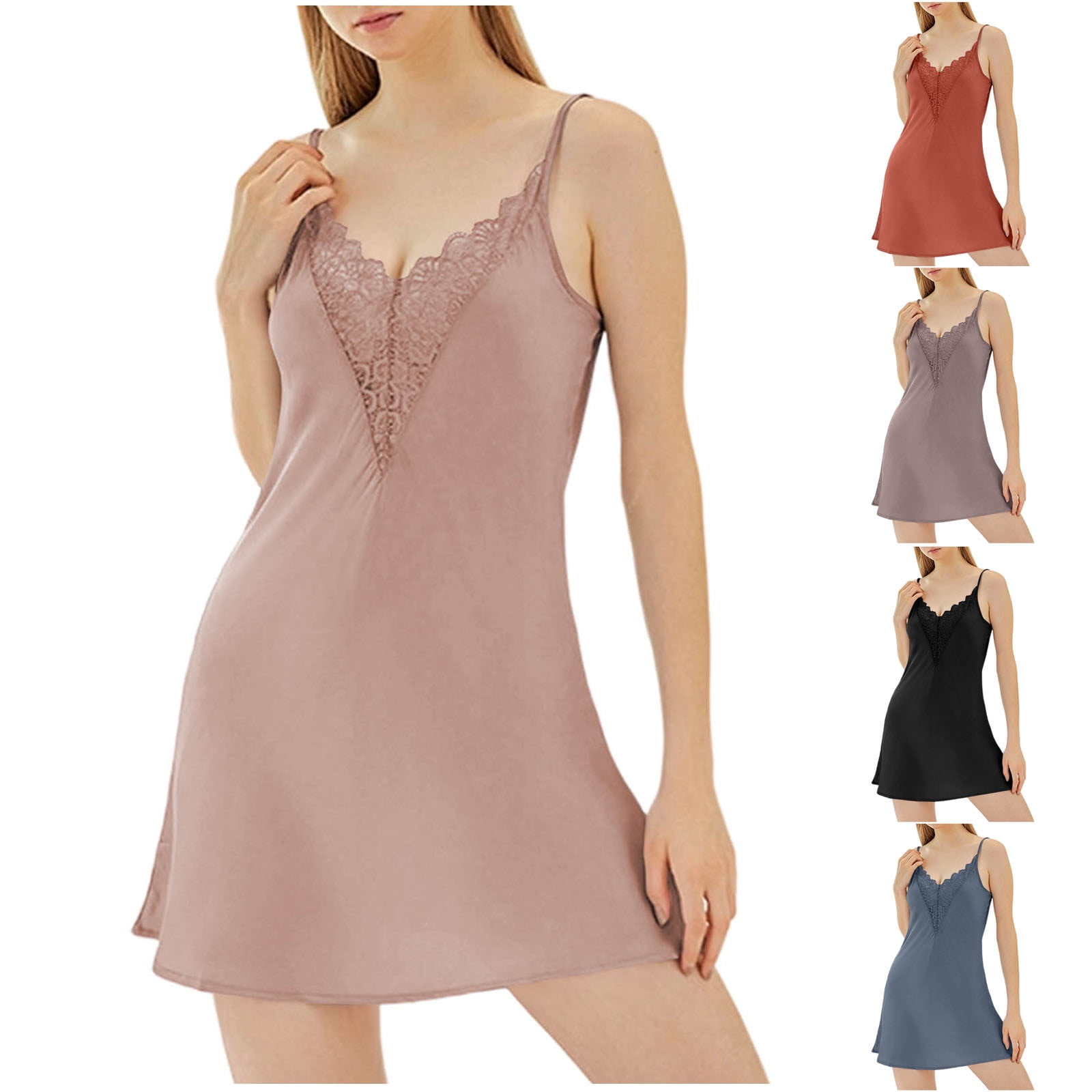 Feancey Womens Lingerie Sleep Dress Lace Patchwork V Neck Chemise ...