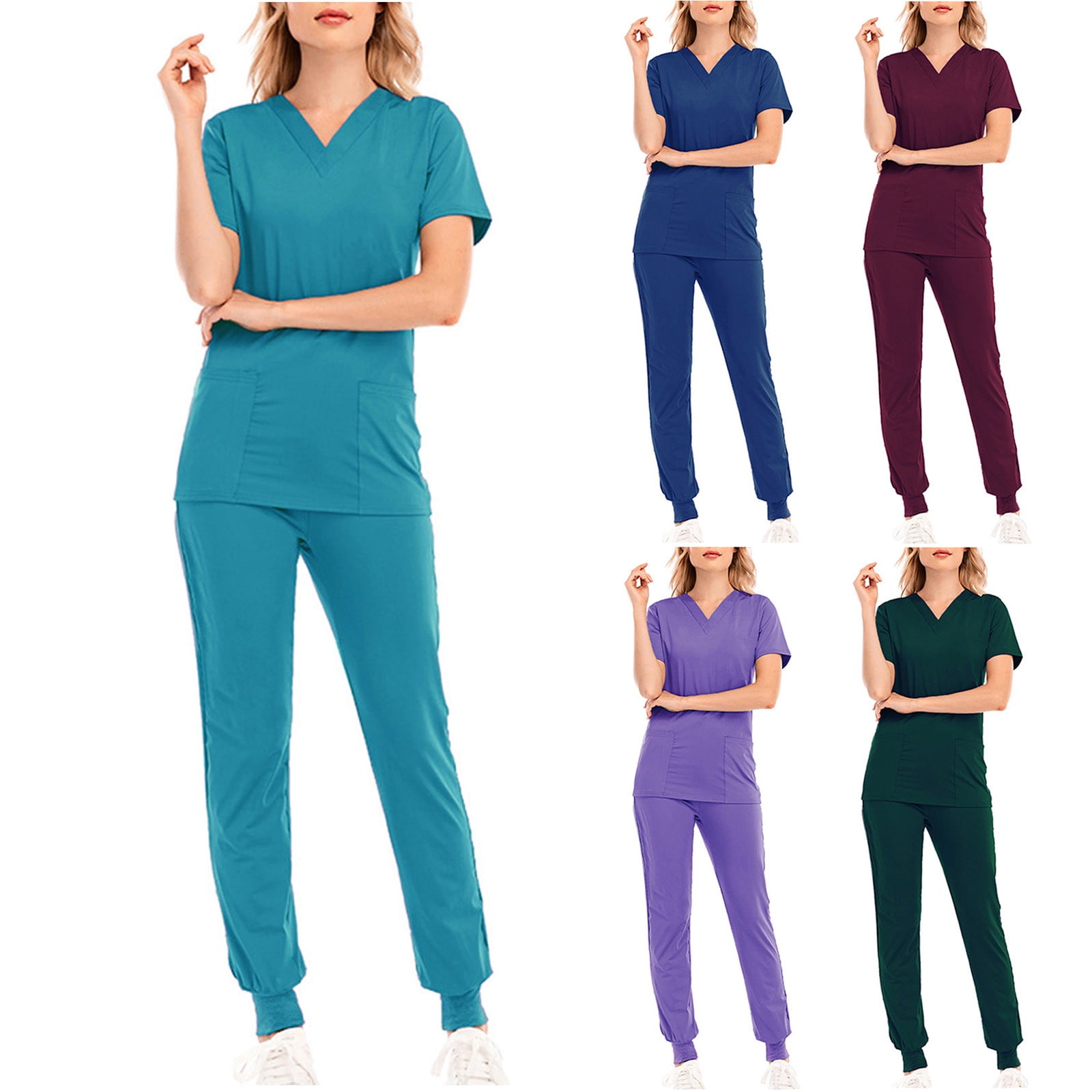 Feancey Womens Nursing Scrub Sets Stretch Casual Nurse Uniform Medical ...