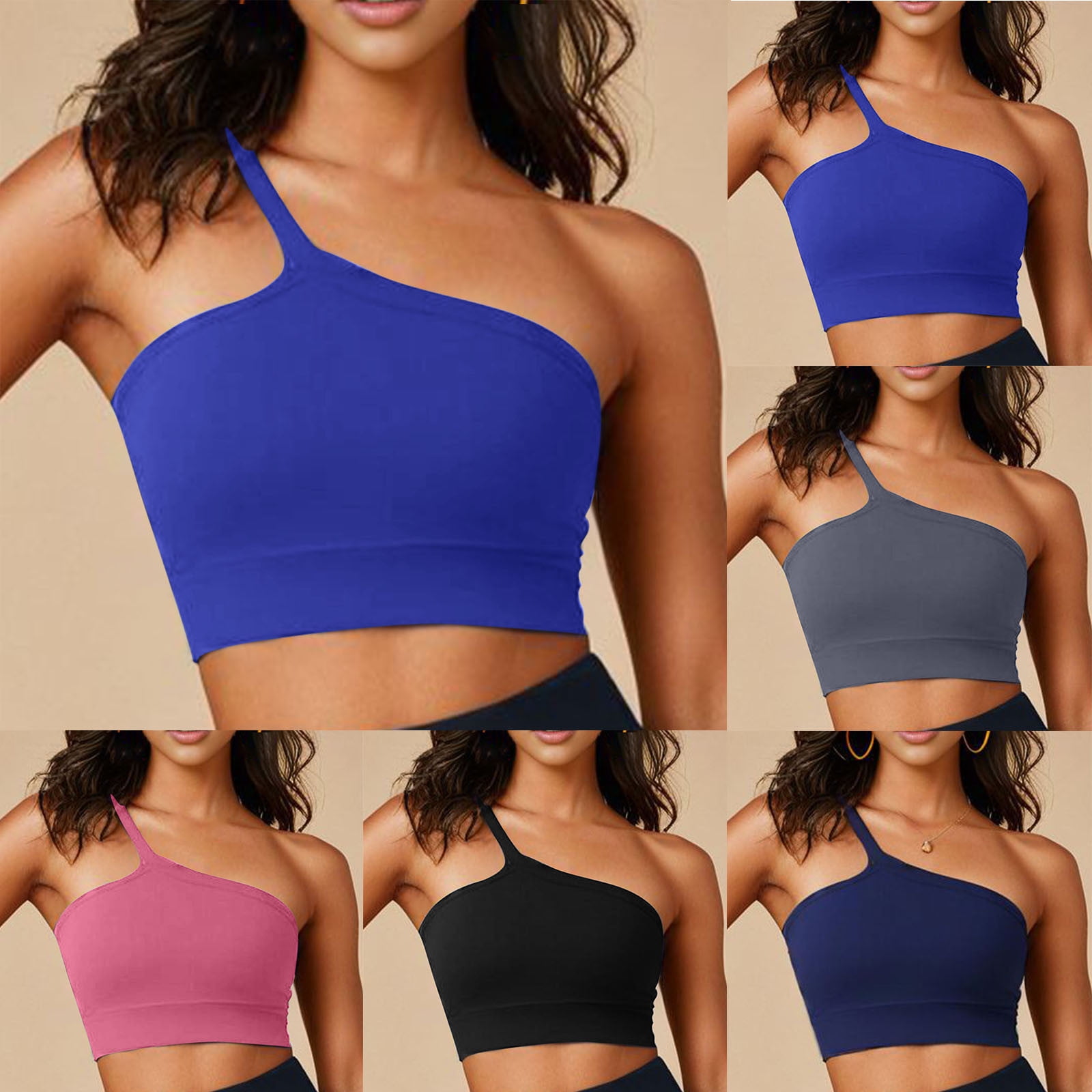 Feancey Womens One Shoulder Bras Push up Seamless Bralette Padded Sports Bra for Women Fashion ...