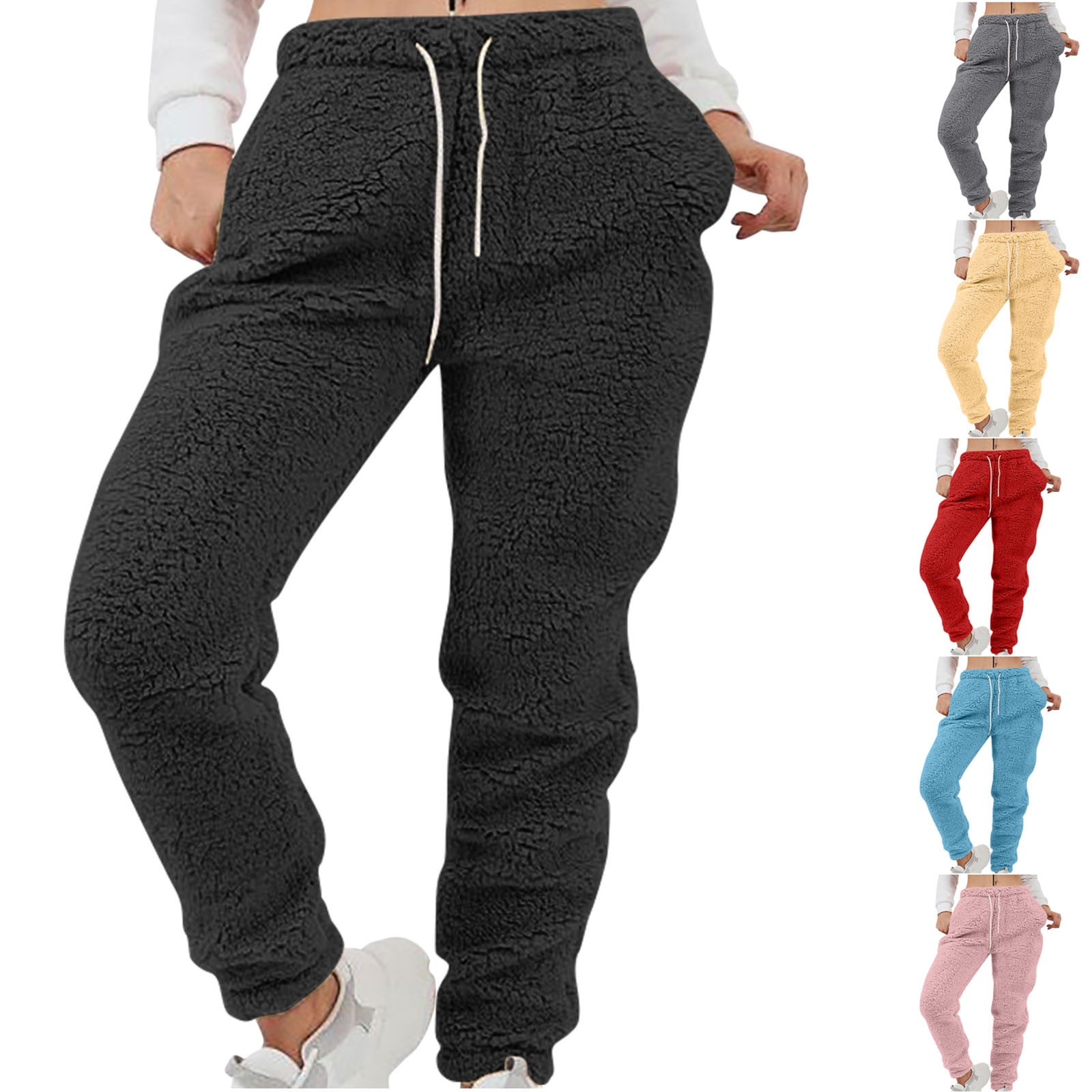 Feancey Womens Plush Fuzzy Pajama Pants Fleece Warm Plus Size ...