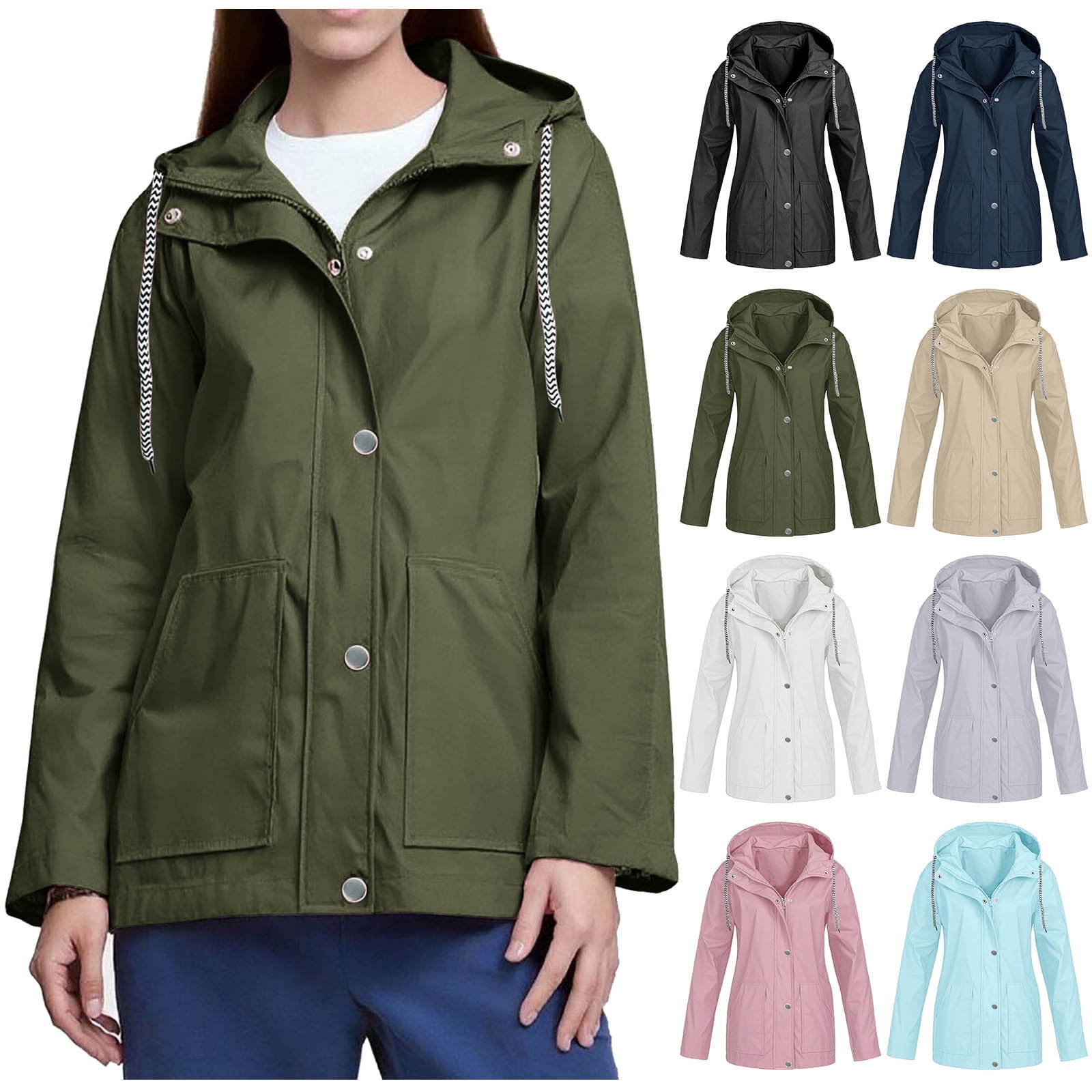 Feancey Womens Rain Coat Waterproof Lightweight Windbreaker Jackets ...