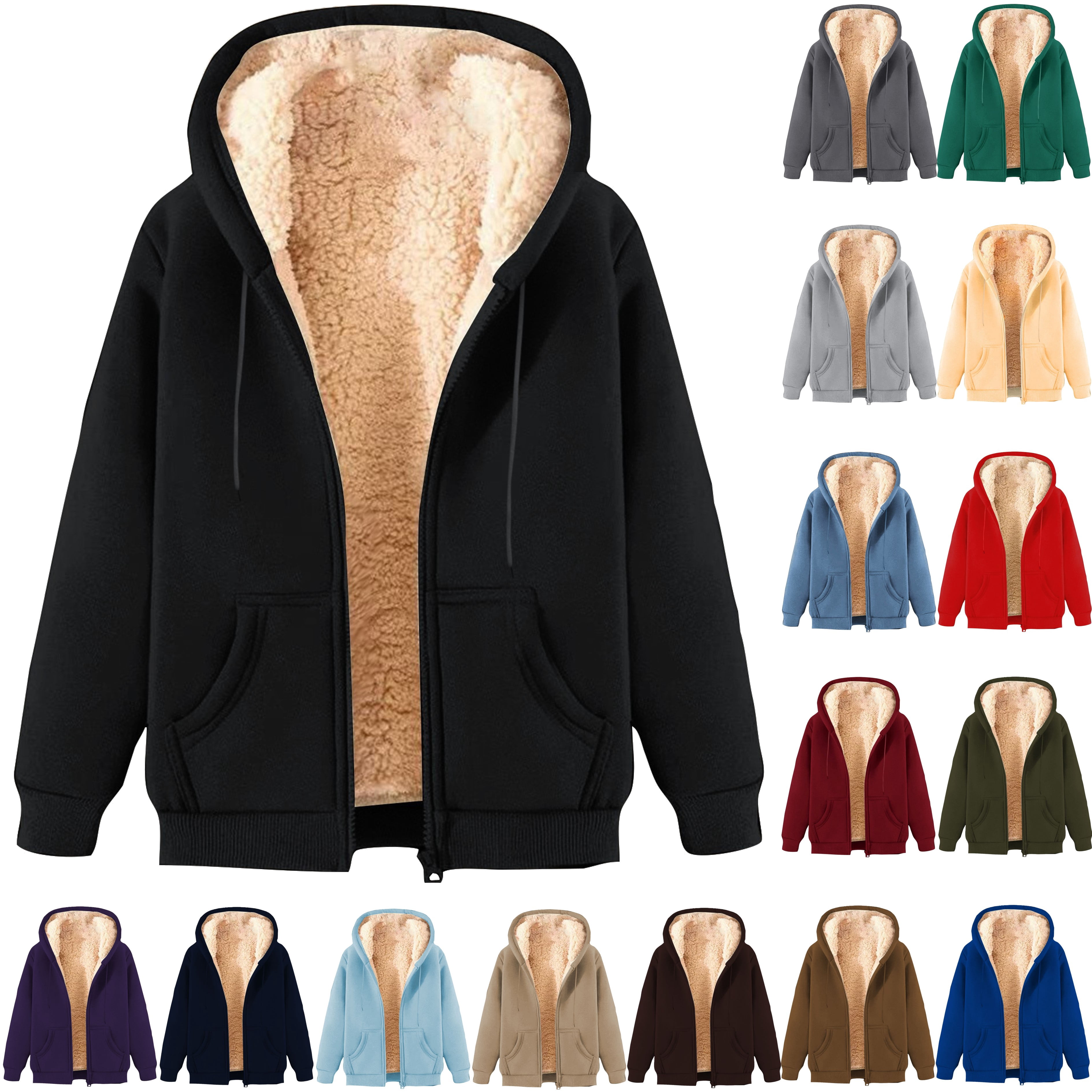 Feancey Womens Sherpa Lined Zip Up Jacket Hooded Fuzzy Fleece ...