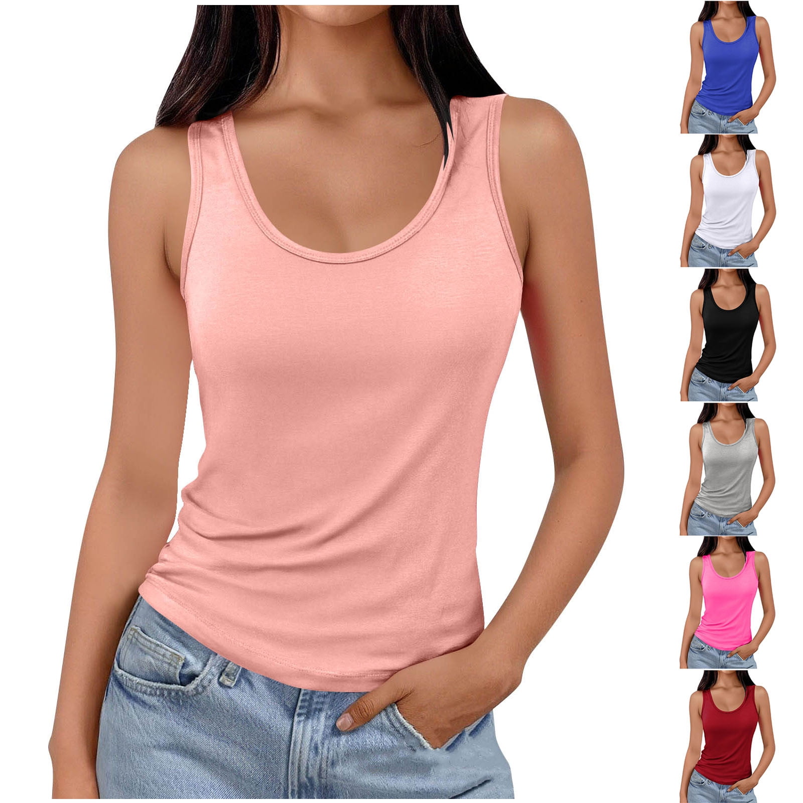 Feancey Womens Tank Tops Plus Size Scoop Neck Sleeveless Tshirts Slim ...