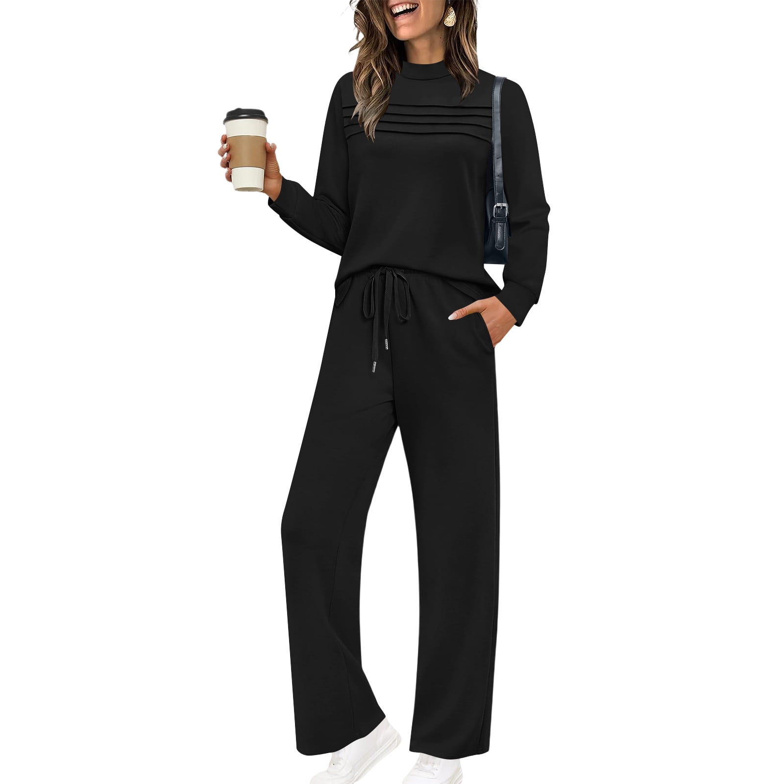 Feancey Womens Travel Outfits for Airplane 2 Piece Lounge Sets Front ...