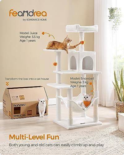 Feandrea Cat Tree, 56.3-Inch Cat Tower for Indoor Cats, Multi-Level Cat ...