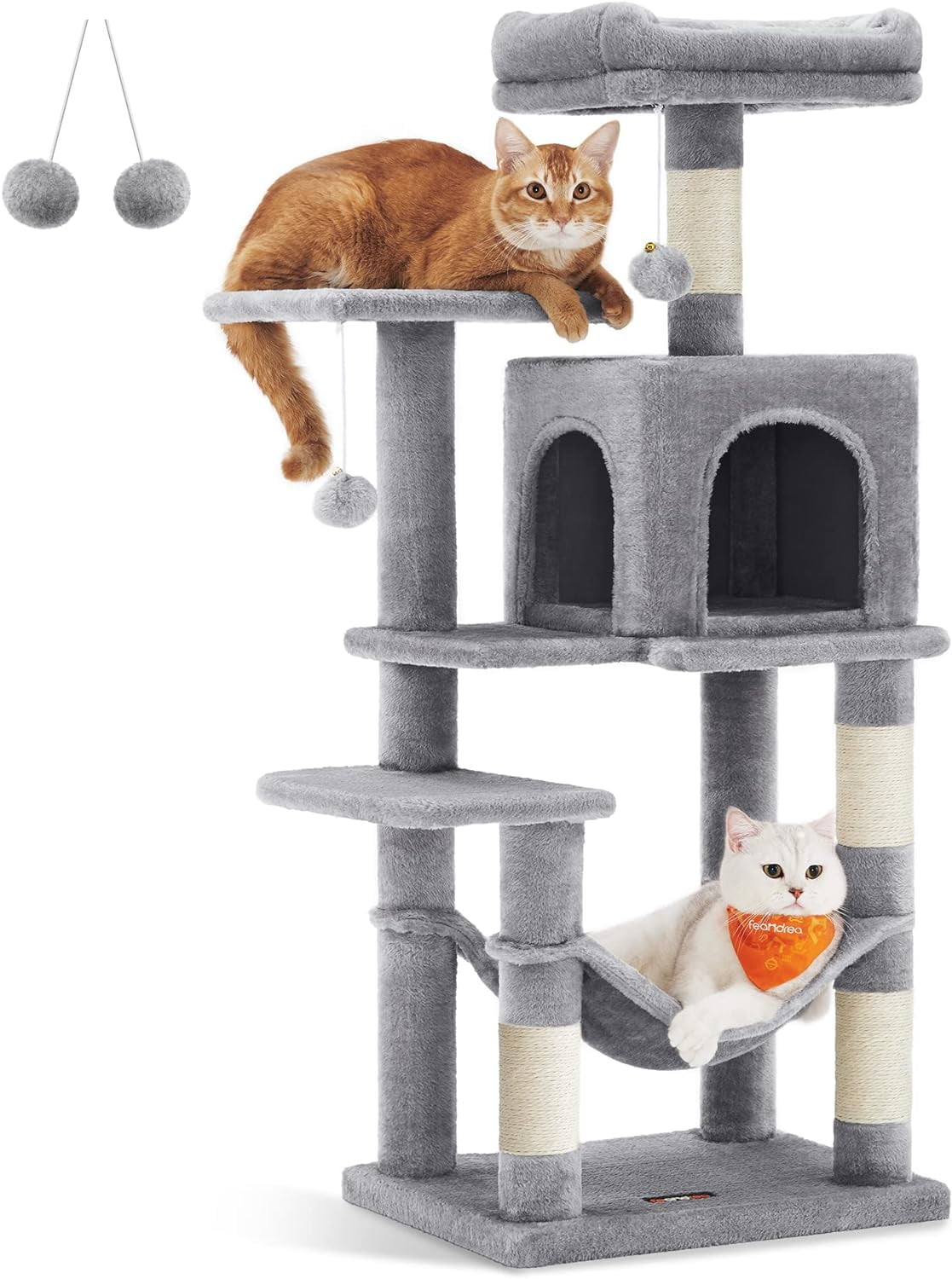 Feandrea Cat Tree, 61-Inch Cat Tower for Indoor Cats, Plush Multi-Level ...