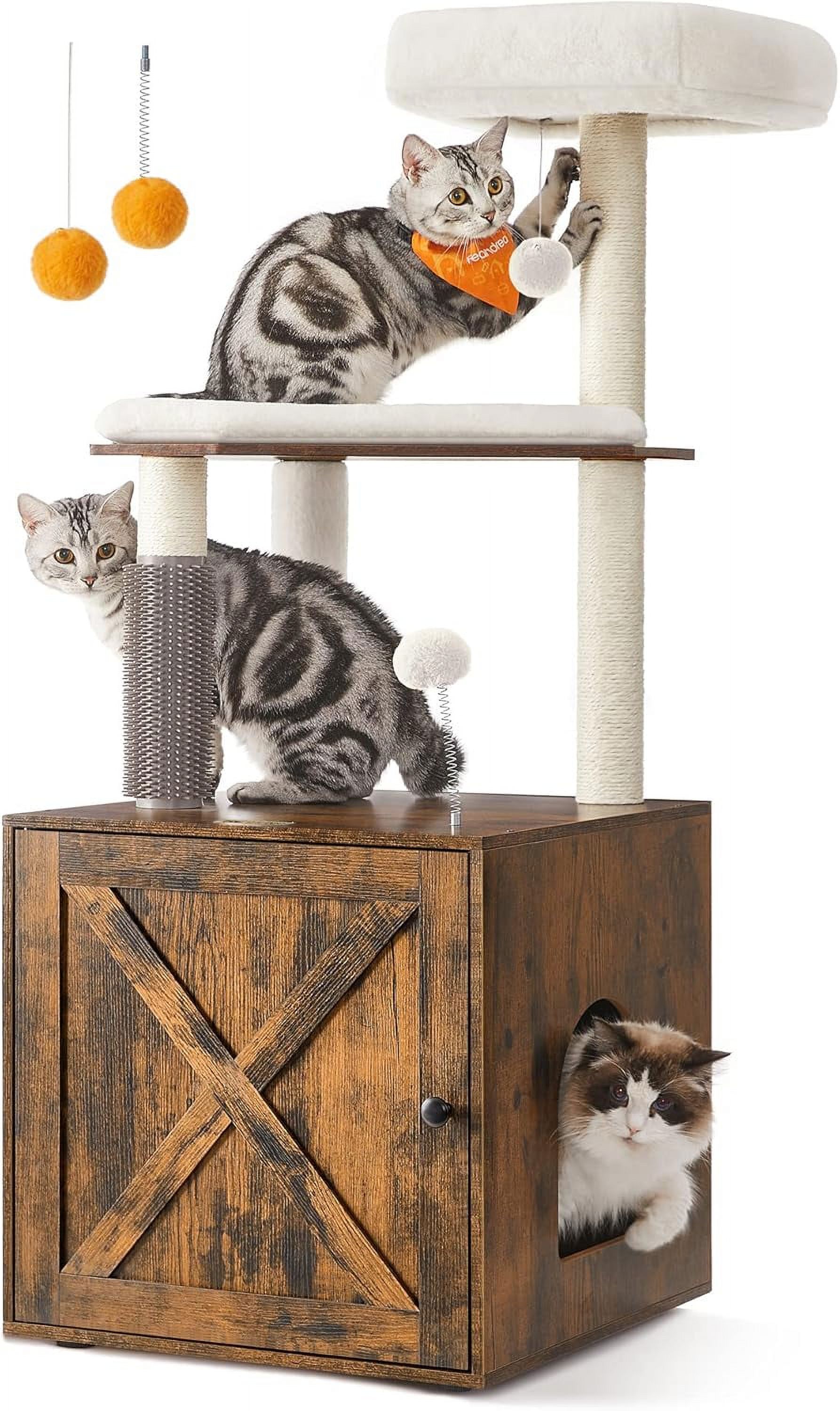 Feandrea Cat Tree with Litter Box Enclosure, 2-in-1 Modern Cat Tower ...