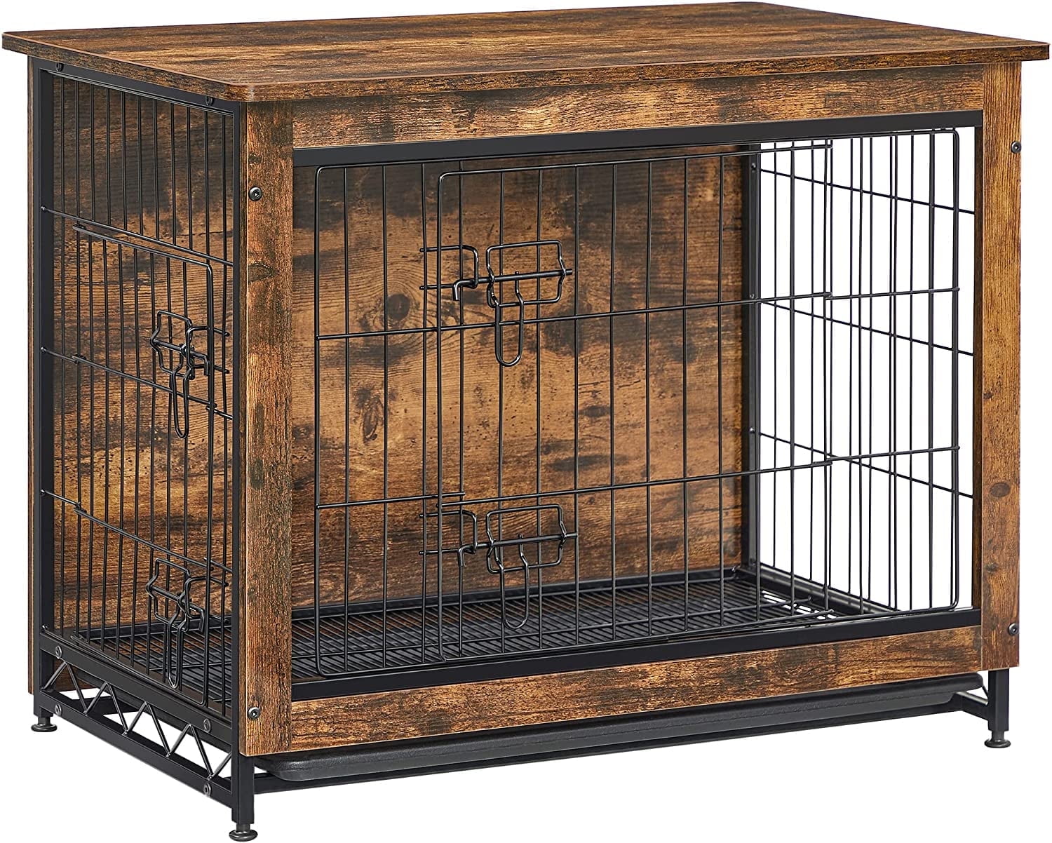 Wooden Dog Crate Furniture,Double-Doors Kennel for Dogs Indoor up to 45 ...