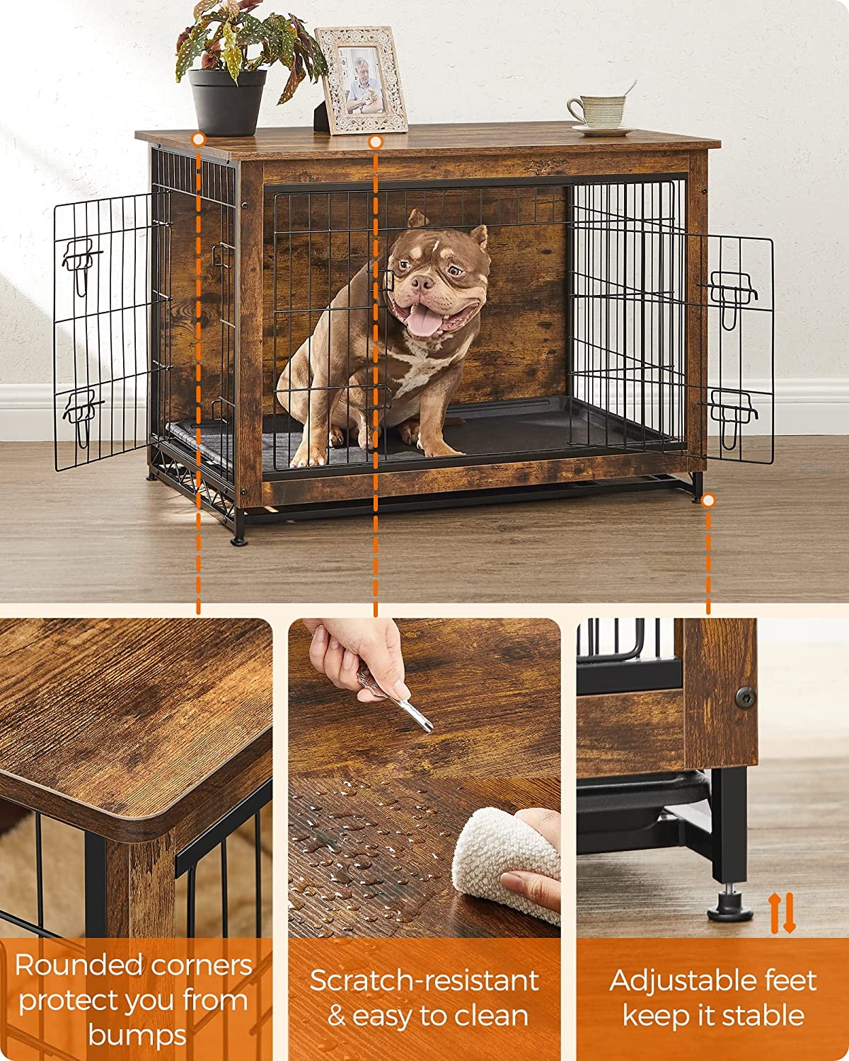 FEANDREA Large Pet Kennel Cage, Double-Door Dog House, Side End Table ...