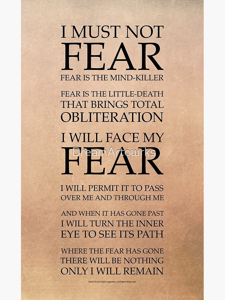 Fear Is The Mind Killer, Dune Litany Poster Framed-unframed - Walmart.com