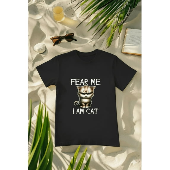 Fear Me I Am Cat Funny Angry Feline Pet Owner Humor Unisex T-Shirt up ...