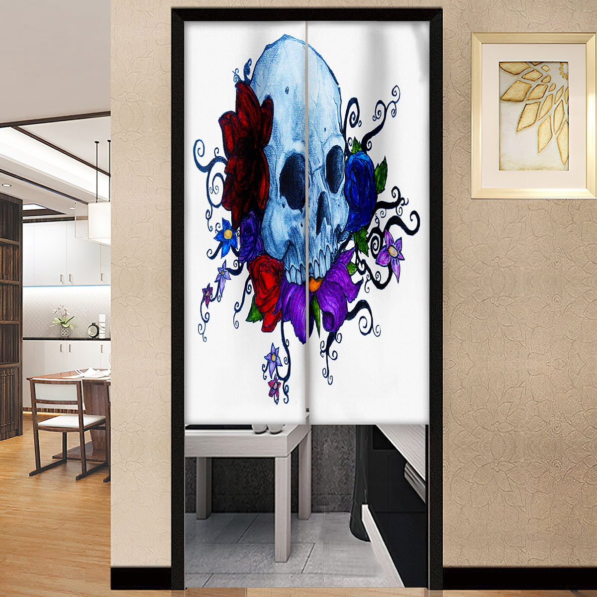 Fear Skull Door Curtain for Doorway Privacy Halloween Partition Kitchen ...