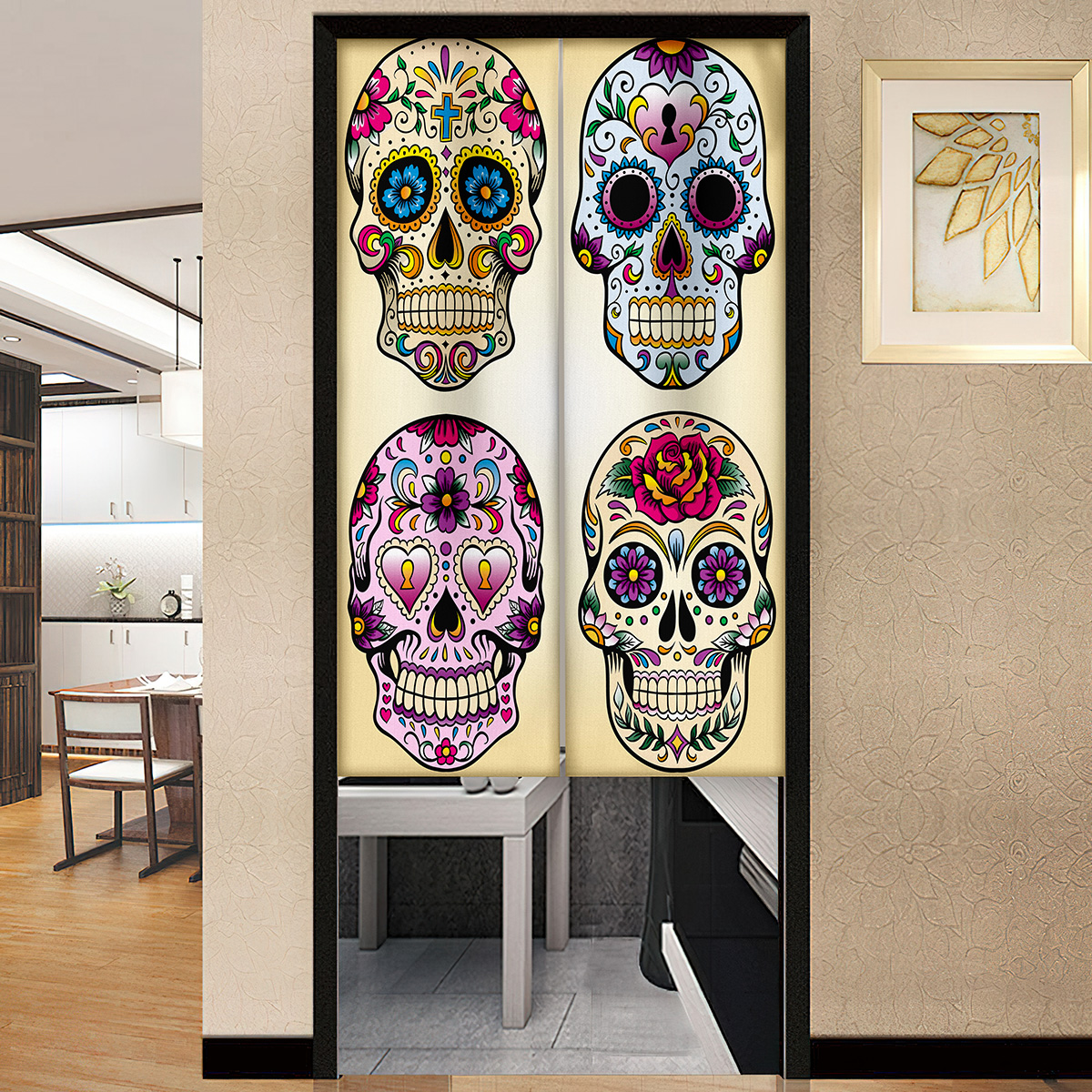 Fear Skull Door Curtain for Doorway Privacy Halloween Partition Kitchen ...