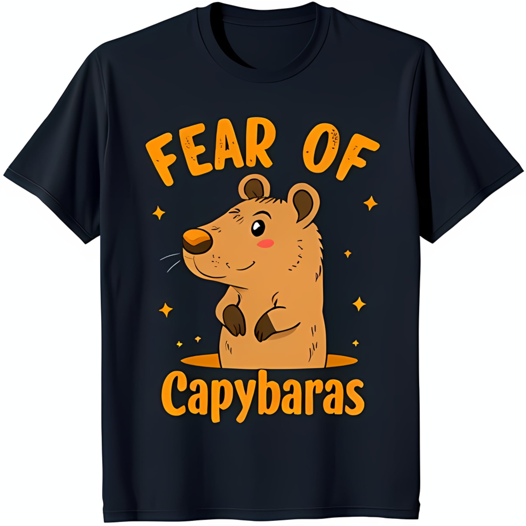 Fear of Capybaras Blue T-Shirt with Cartoon Capybara & Stars Design ...