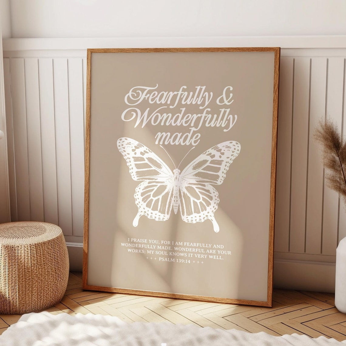 Fearfully Wonderfully Made Christian Wall Art Beige, Psalm Bible Verse ...