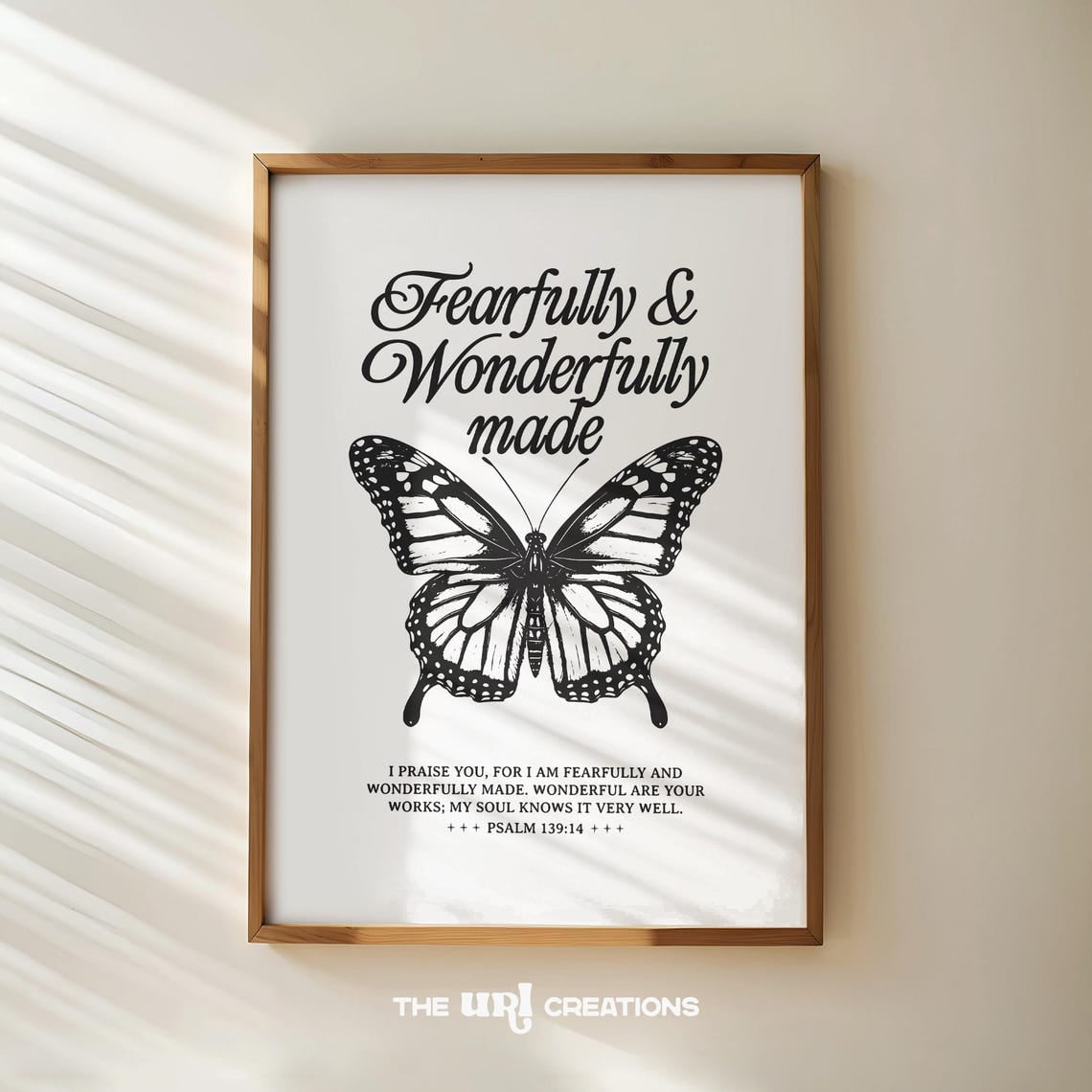Fearfully Wonderfully Made Christian Wall Art Black White Butterfly ...