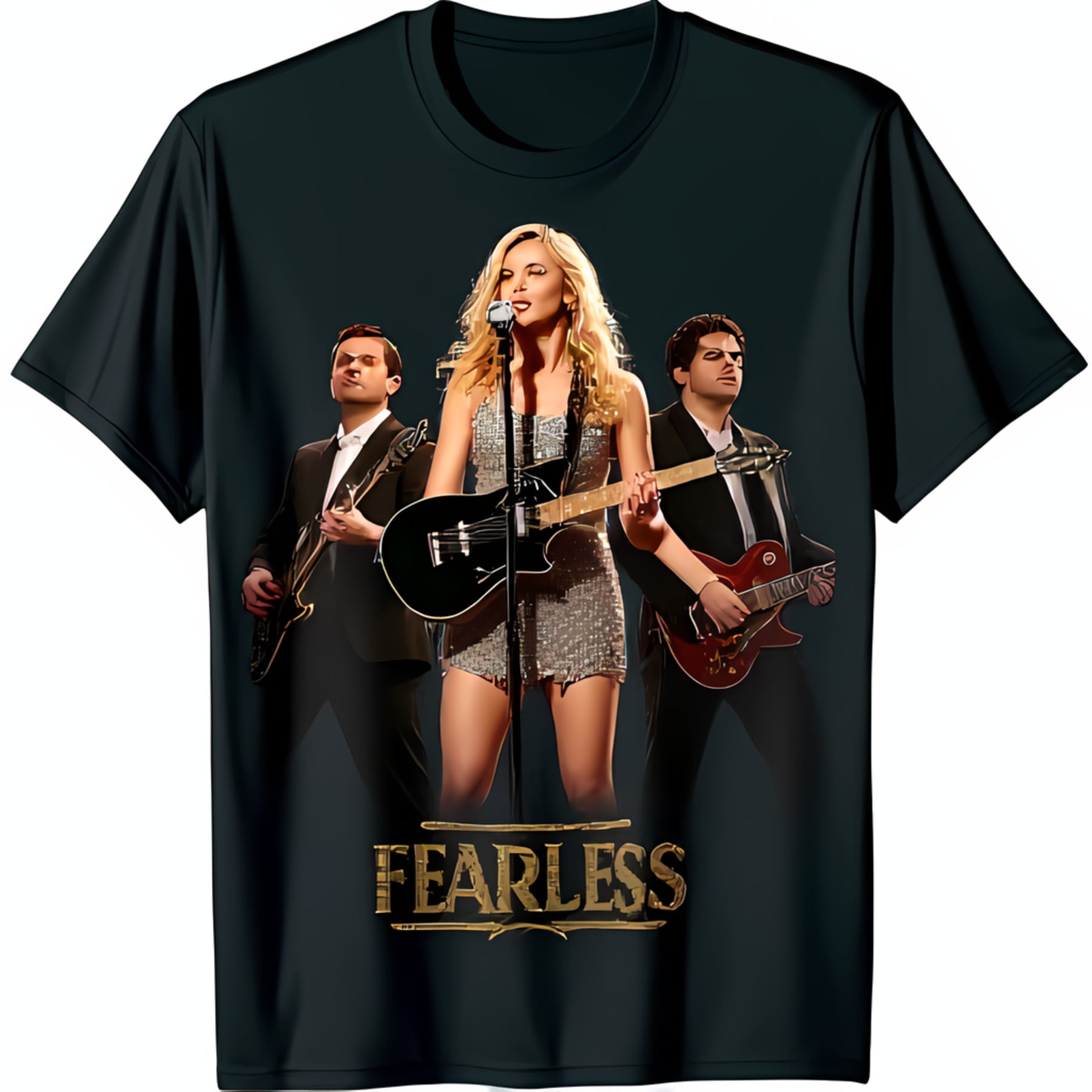 Fearless Band Graphic Black T-Shirt with Singer & Red Guitars - Walmart.com