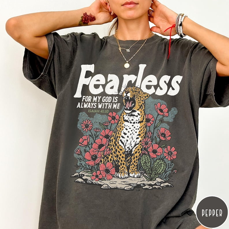 Fearless Bible Verse Comfort Colors T-Shirt, Isaiah 41:10 Christian Tee ...