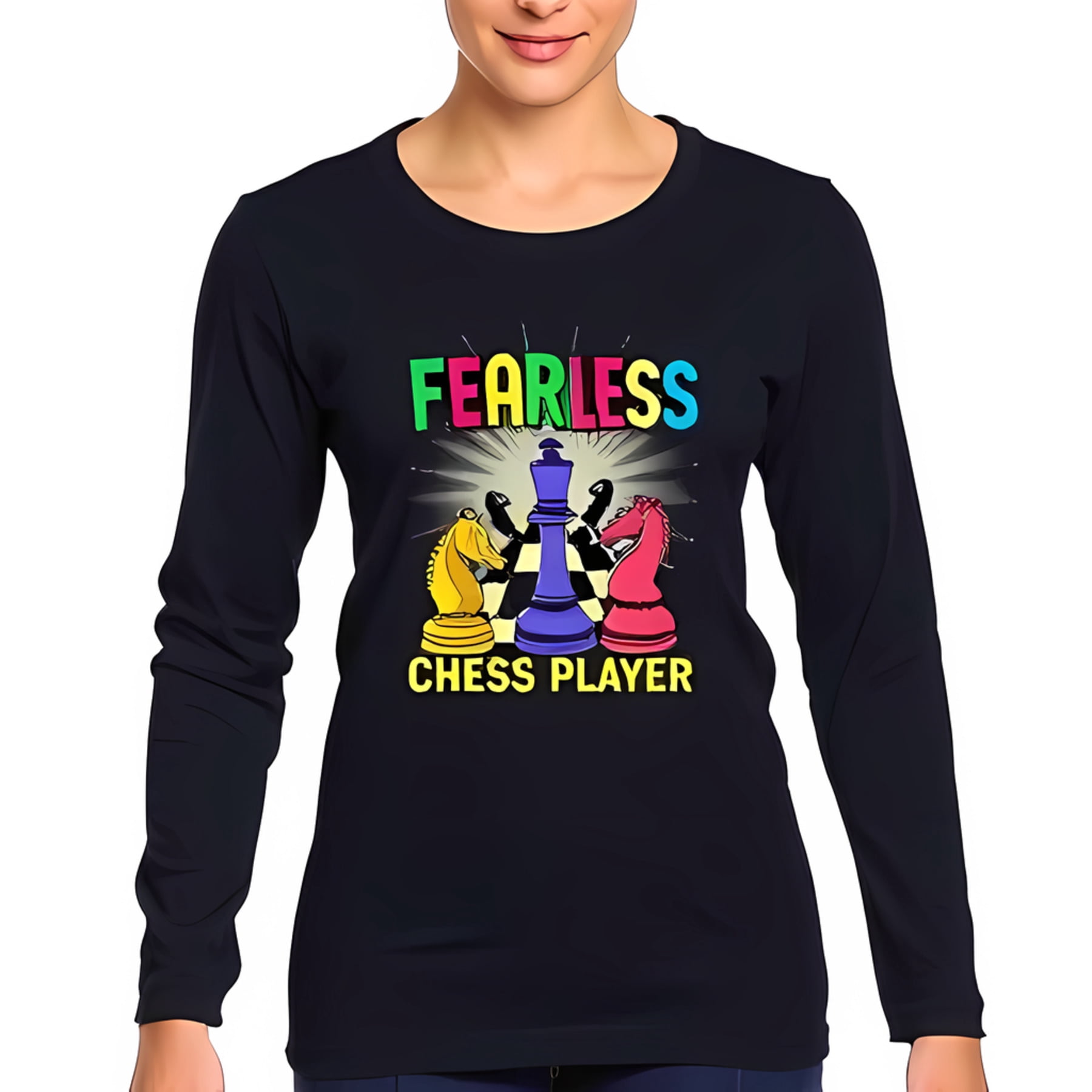 Fearless Chess Player Long Sleeve T-Shirt - Bold Graphic Design with ...