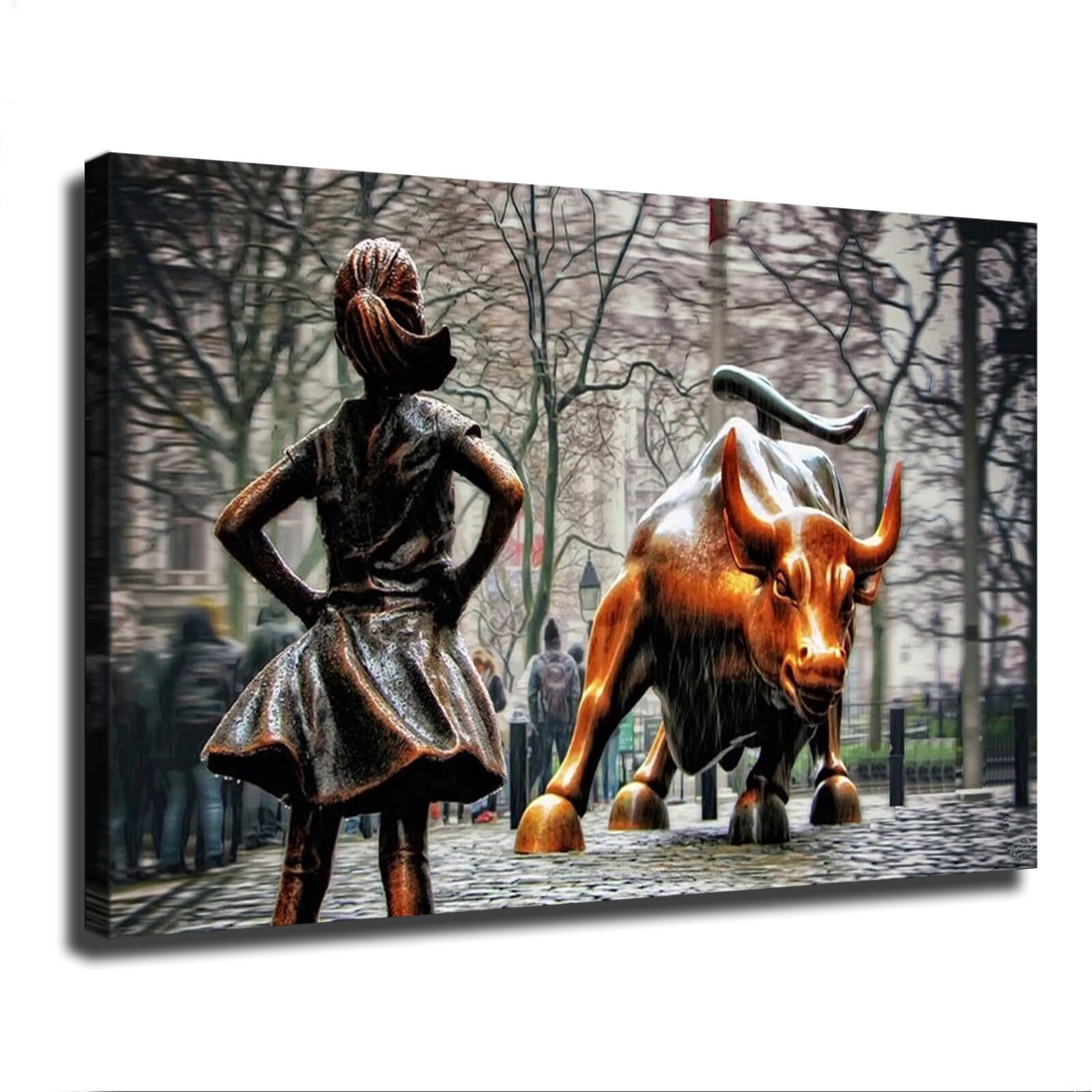 Fearless Girl Street Bull Statue Poster Canvas Printing Wall Art ...