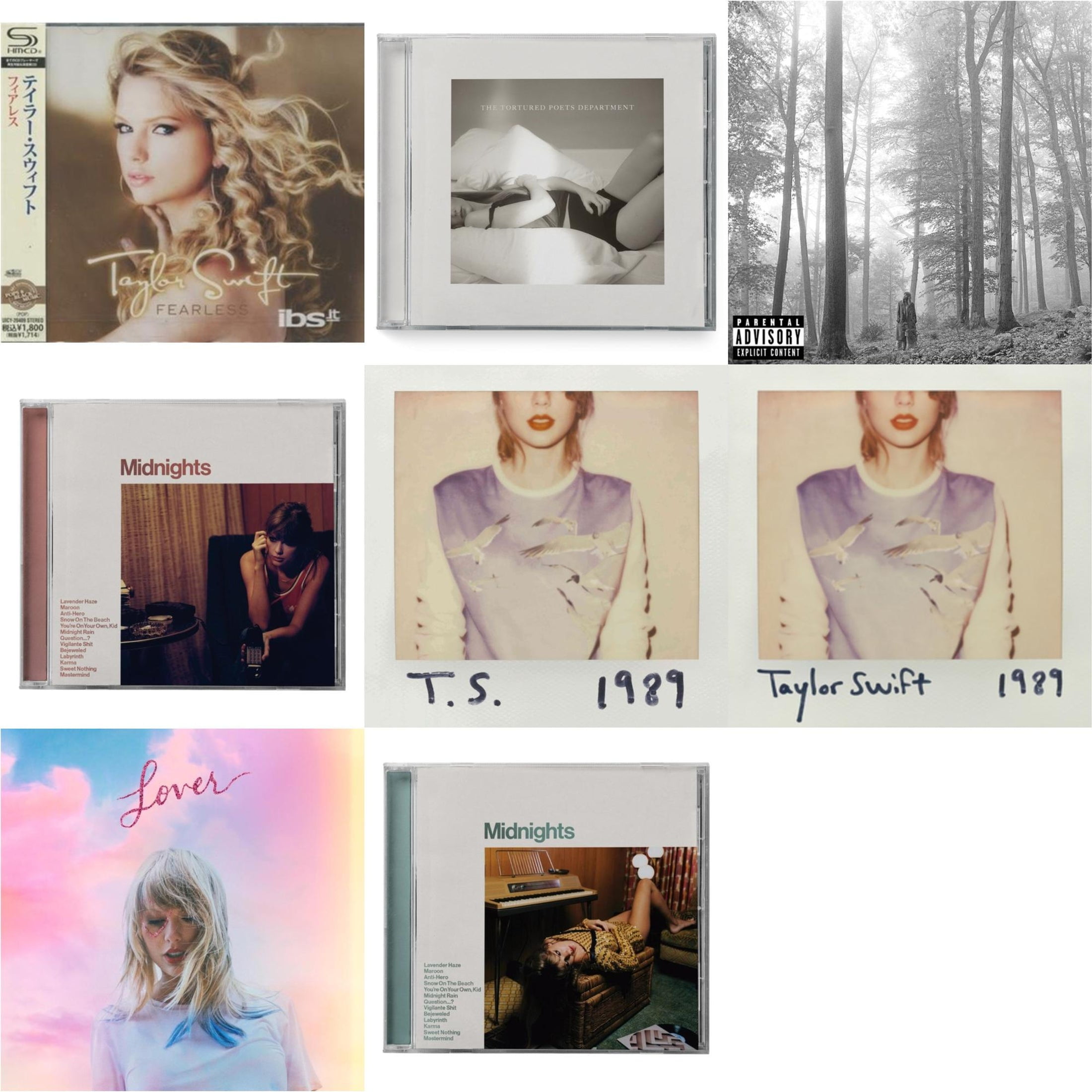 Fearless & Tortured Poets Department (X) (Manuscript- Bonus Track) & Folklore (X) & Midnights (X ...