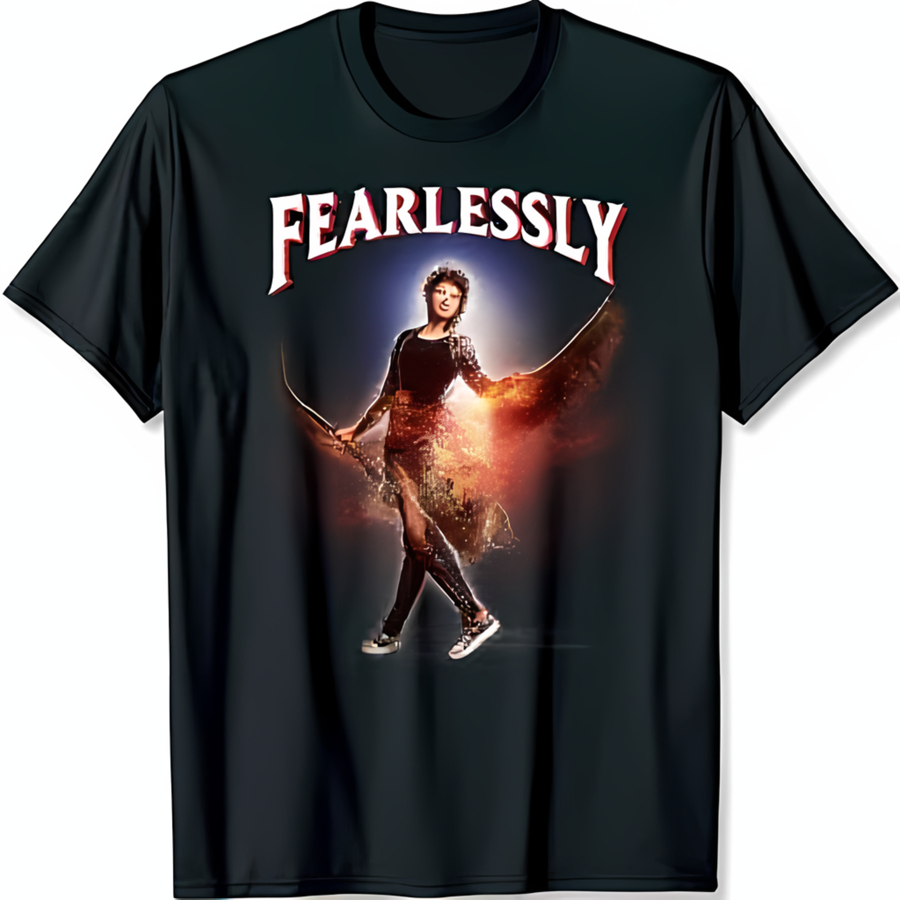 Fearlessly Graphic Black T-Shirt with Fiery Woman Design & Broomstick - Walmart.com