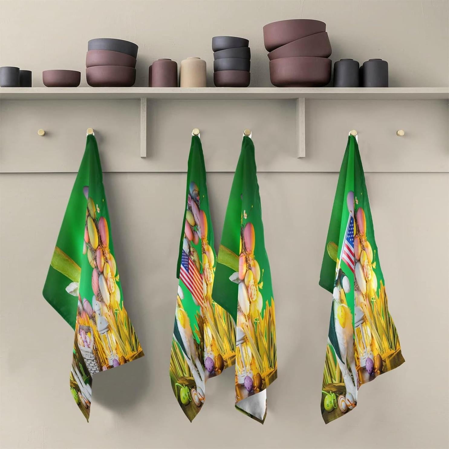 Feast of Easter Bunny Kitchen Tea Towels Set of 6 Absorbent Hand Dish Towels, American Flags ...