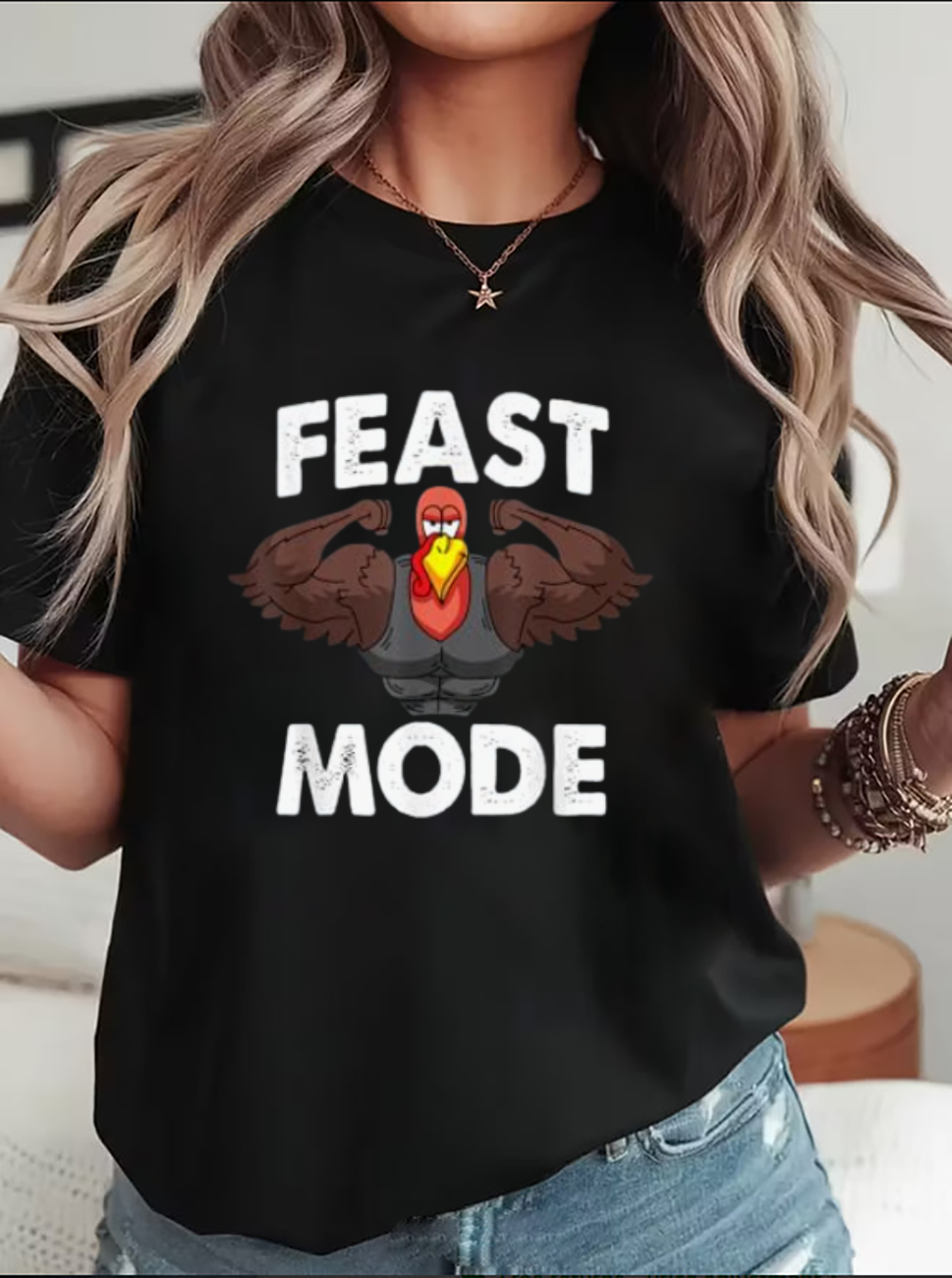 Feast Mode On Turkey Funny Muscle Thanksgiving Family Dinner Unisex T ...
