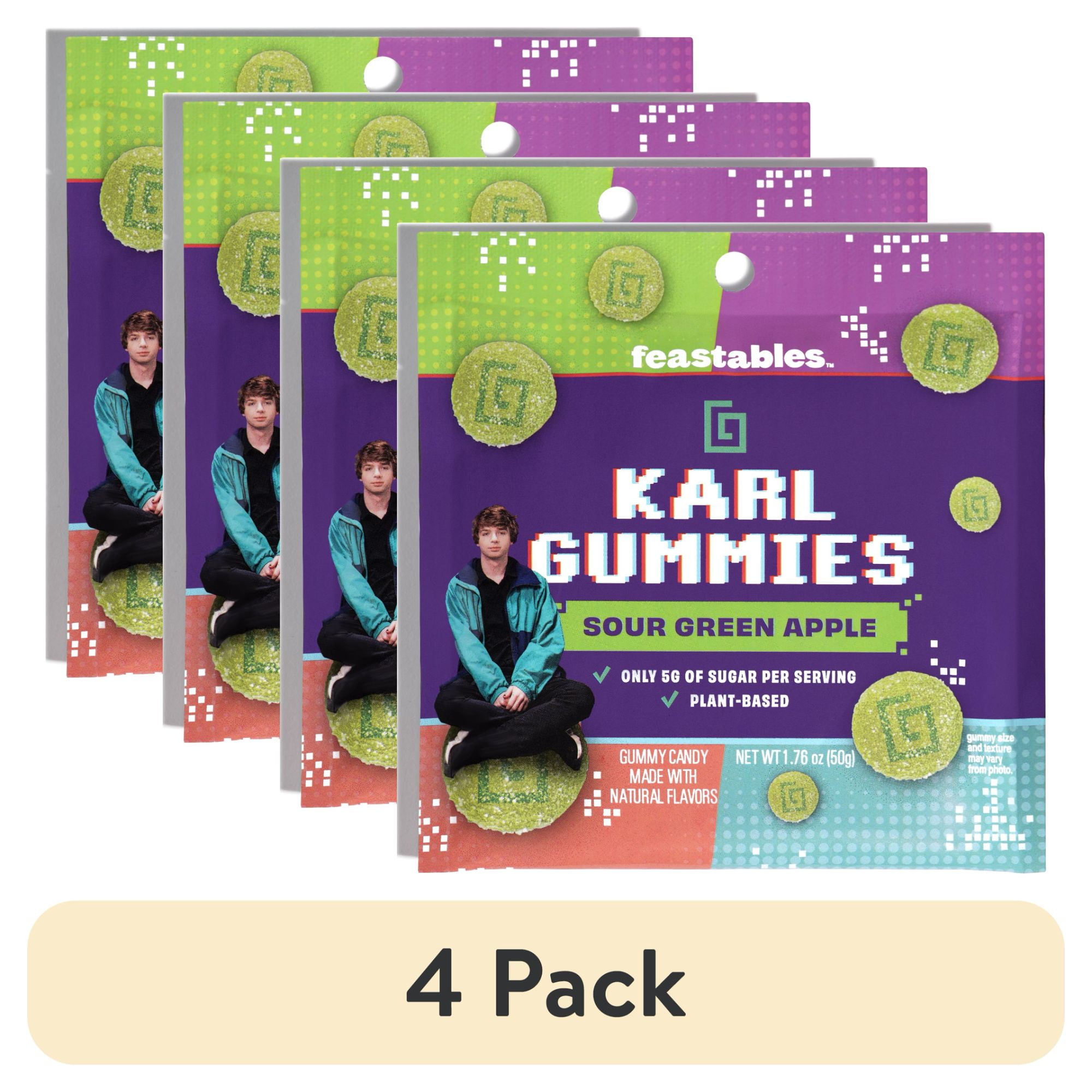 (4 pack) Feastables Karl Gummy Candy Sour Green Apple, 1.8 oz (50g), 1 ...