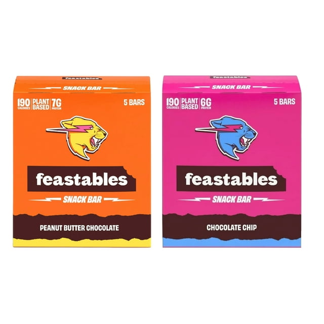 MrBeast Feastables Chocolate & Peanut Butter Bars, 2 Pack, 10 Bars ...