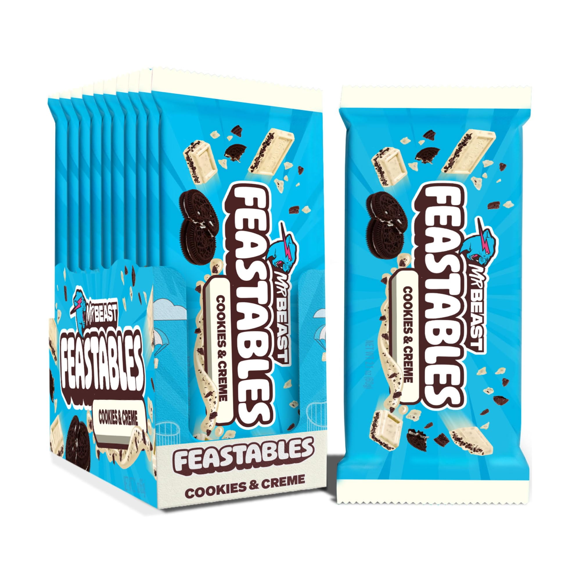 Feastables MrBeast Cookies & BCF26 Creme Chocolate Bar, New King Size ...