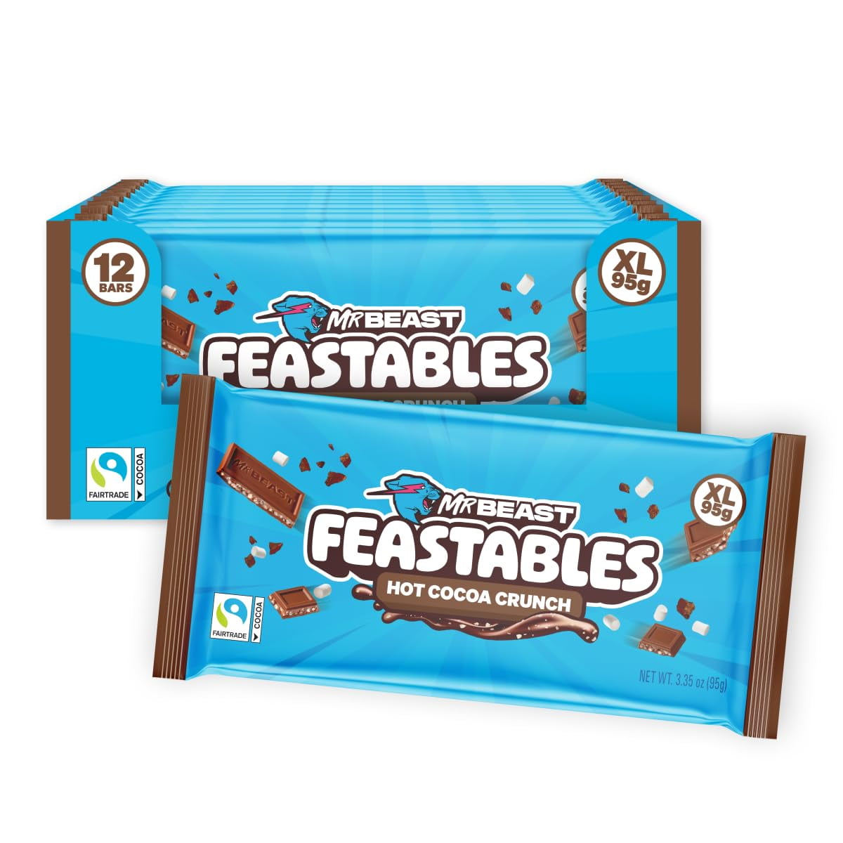 Feastables MrBeast Hot Cocoa BCF26 Crunch Bar, Extra Large Size Candy ...