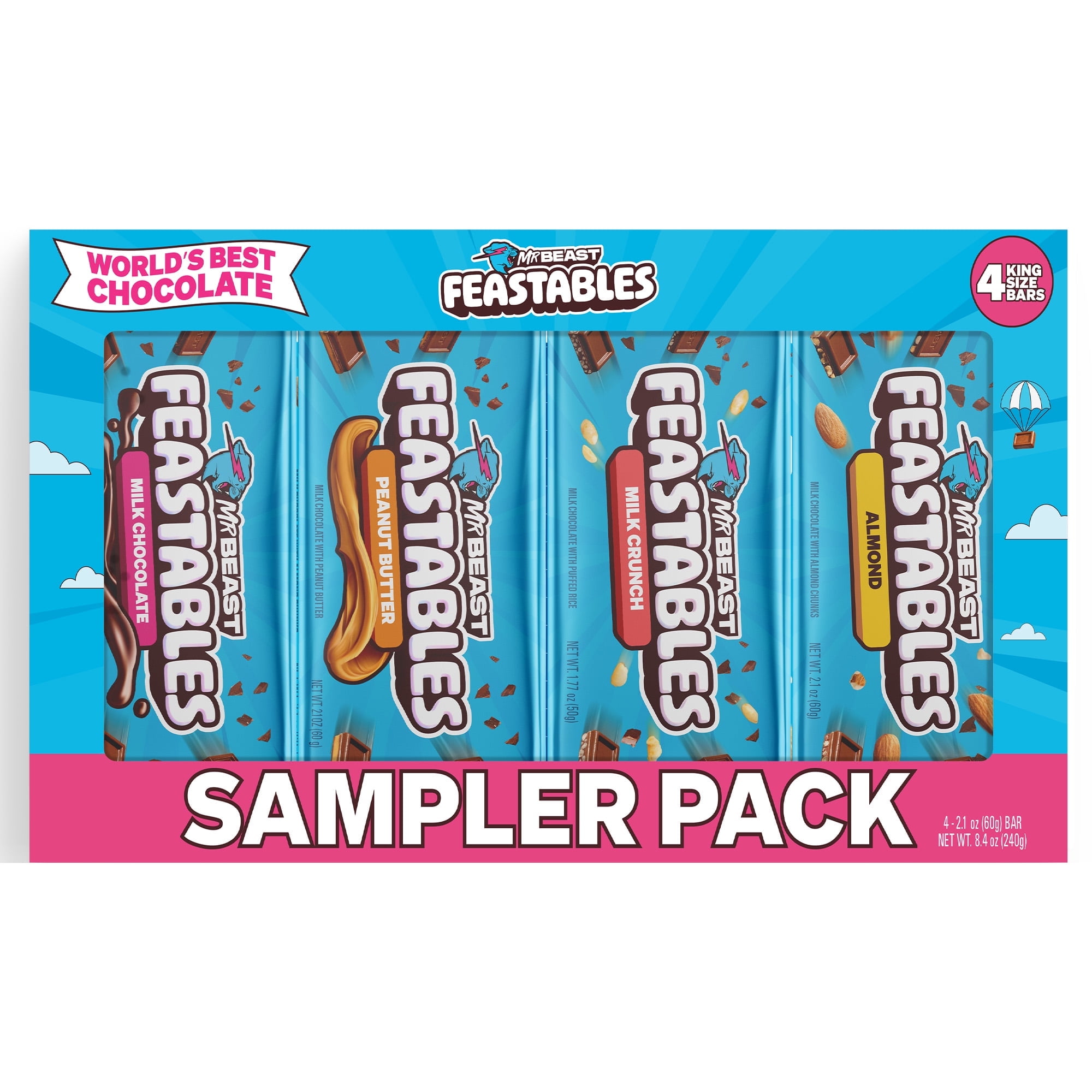 Feastables MrBeast Milk Chocolate Bar Sampler Variety Pack, 2.1 oz (60g ...