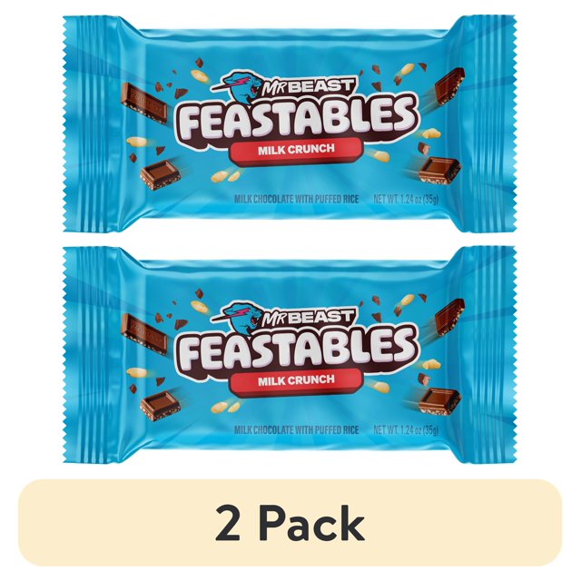 (2 pack) Feastables MrBeast Milk Chocolate Crunch Bar, 1.24 oz (35g), 1 ...