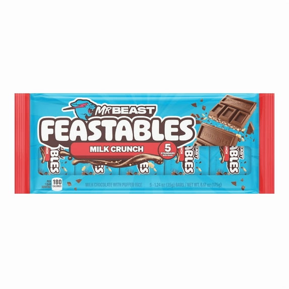 Feastables MrBeast Milk Chocolate Crunch Bar, 1.24 oz (35g), 5 Count ...