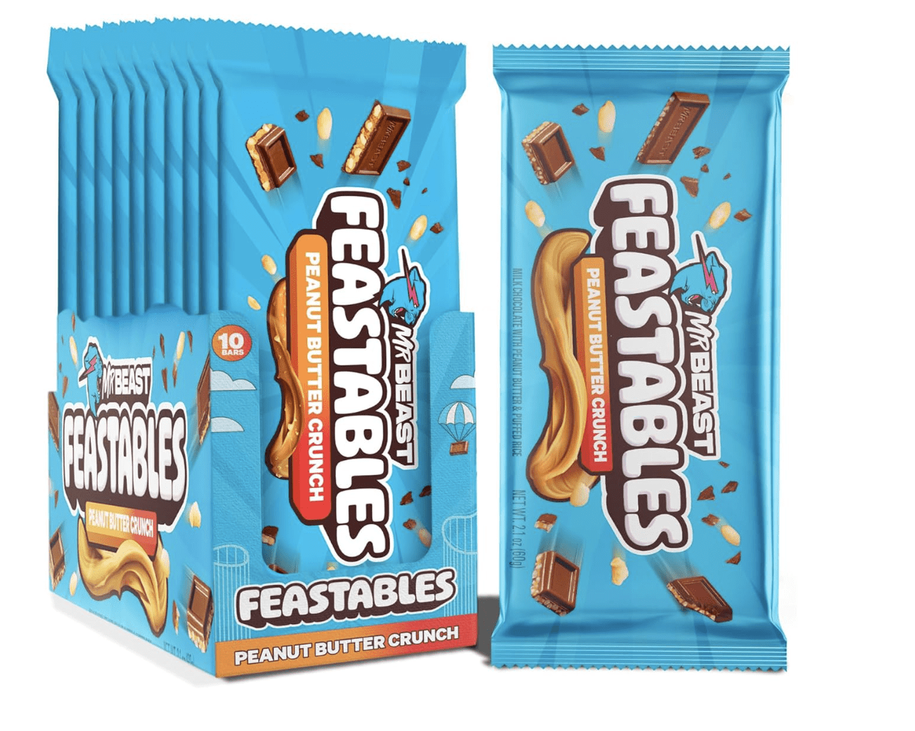 Feastables MrBeast Peanut Butter Chocolate Crunch Chocolate Bar, King ...