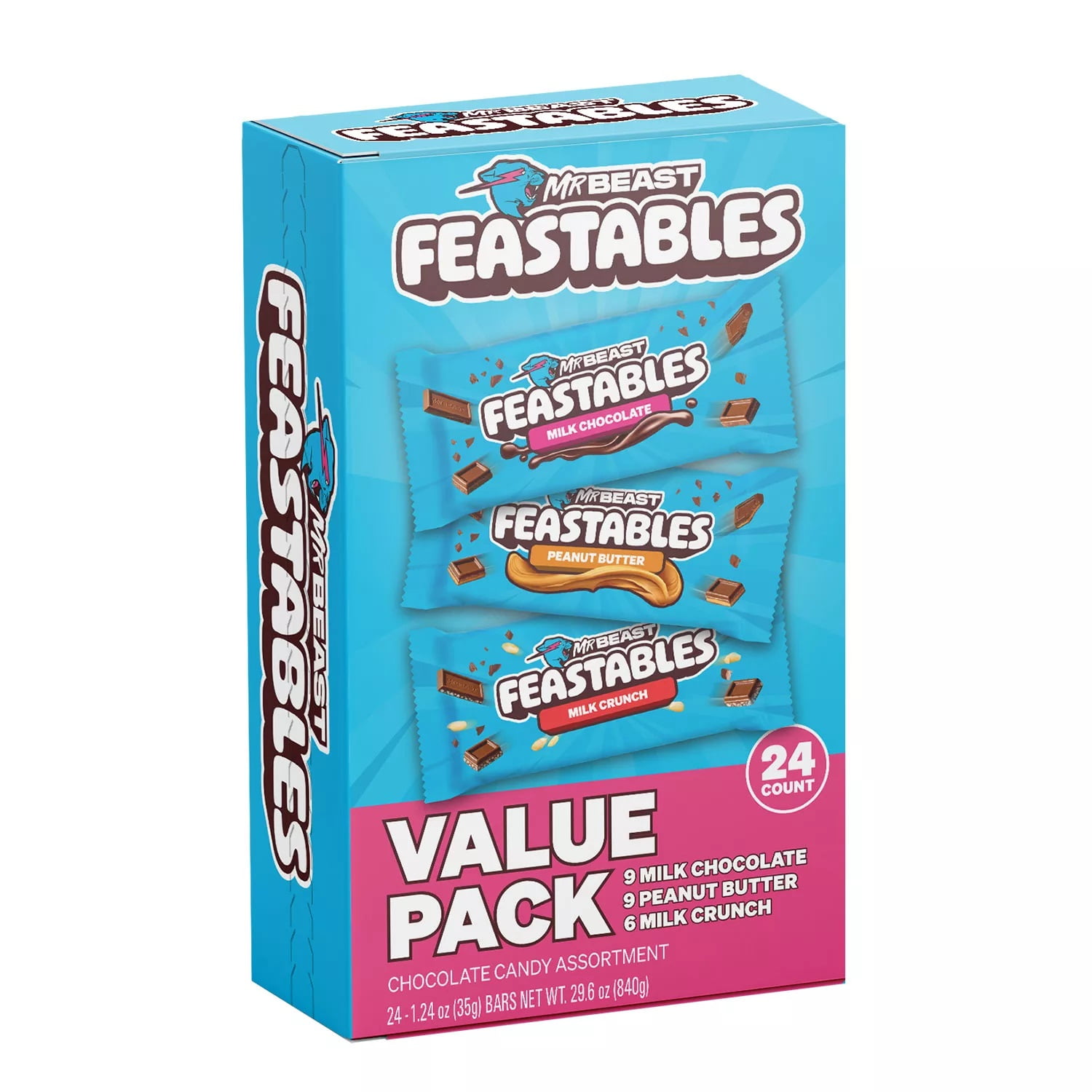 MrBeast Feastables Variety Pack Milk Chocolate Bars, 1.24 oz, 24-Count ...