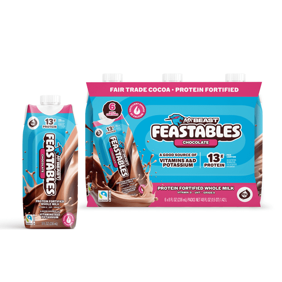 Feastables Protein Fortified Chocolate Milk, Shelf-Stable, 8 fl oz, 6 ...