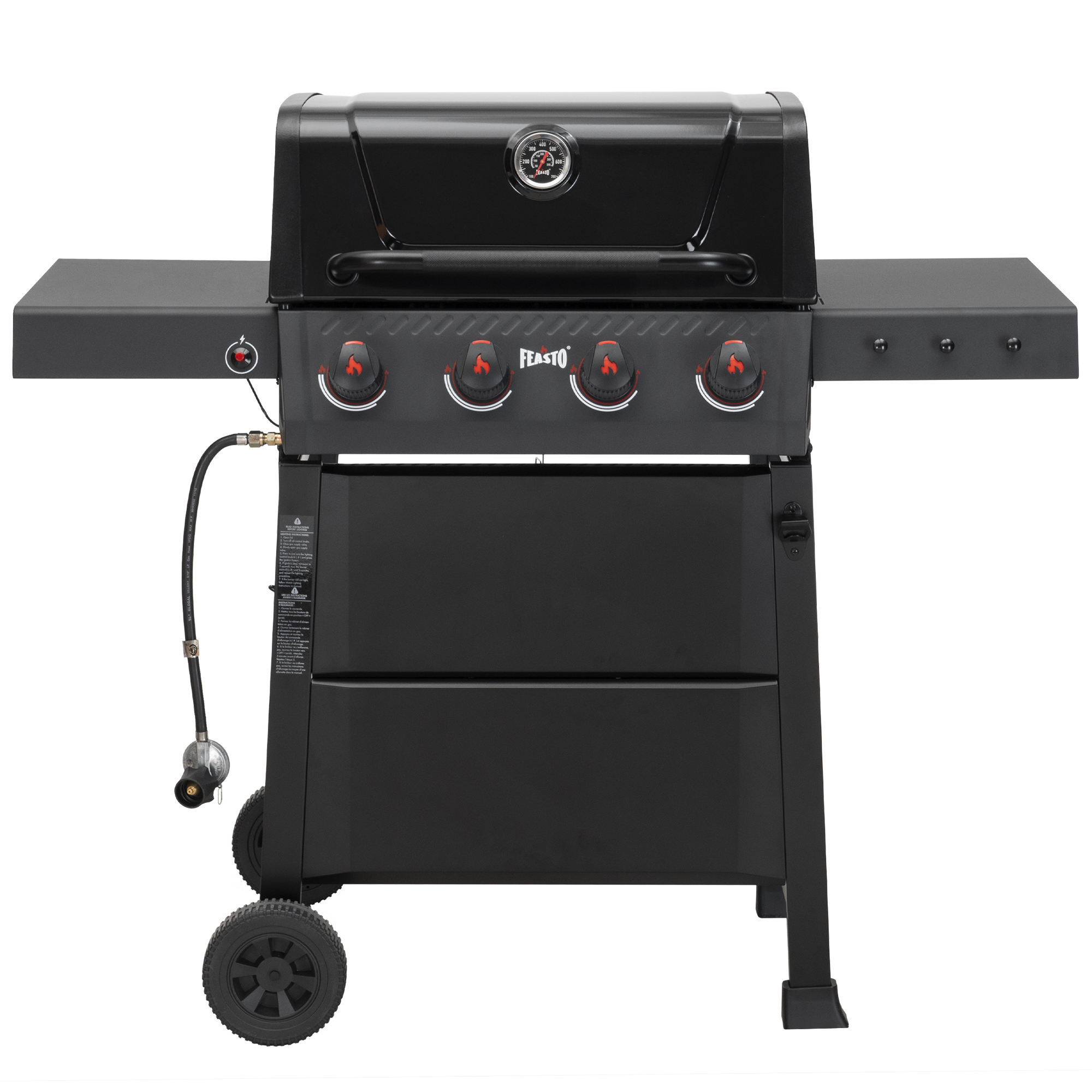 Feasto 4-Burner Propane Gas Grill, Outdoor Grill with 2 Side Tables and ...