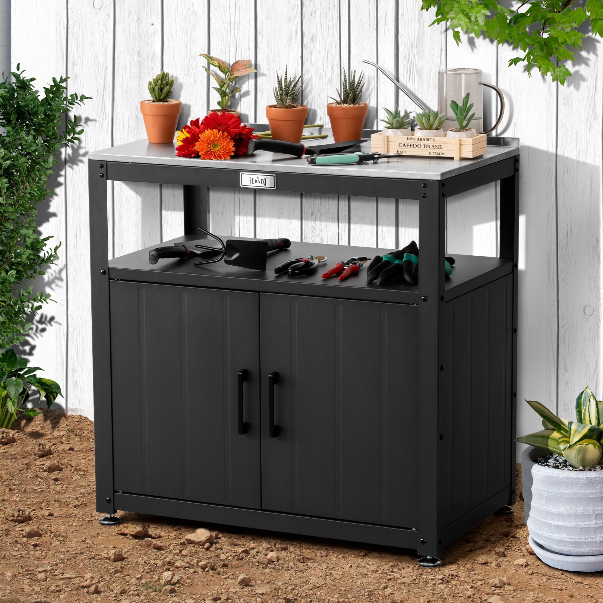 Feasto Garden Potting Bench with Storage Cabinet,Outdoor Gardening ...