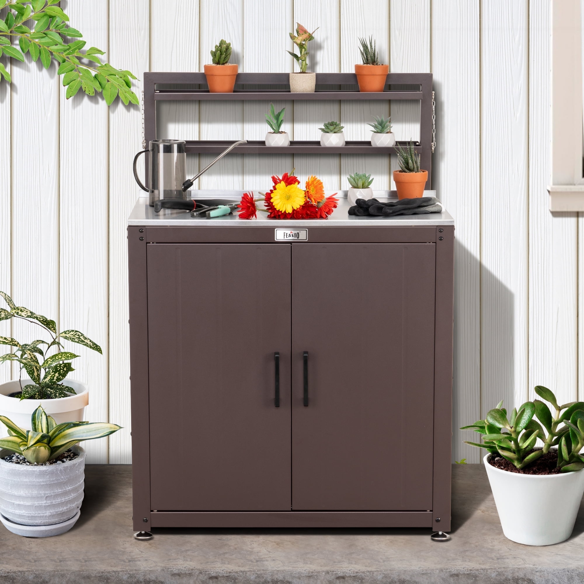 Feasto Garden Potting Bench with Storage Cabinet,Outdoor Gardening ...