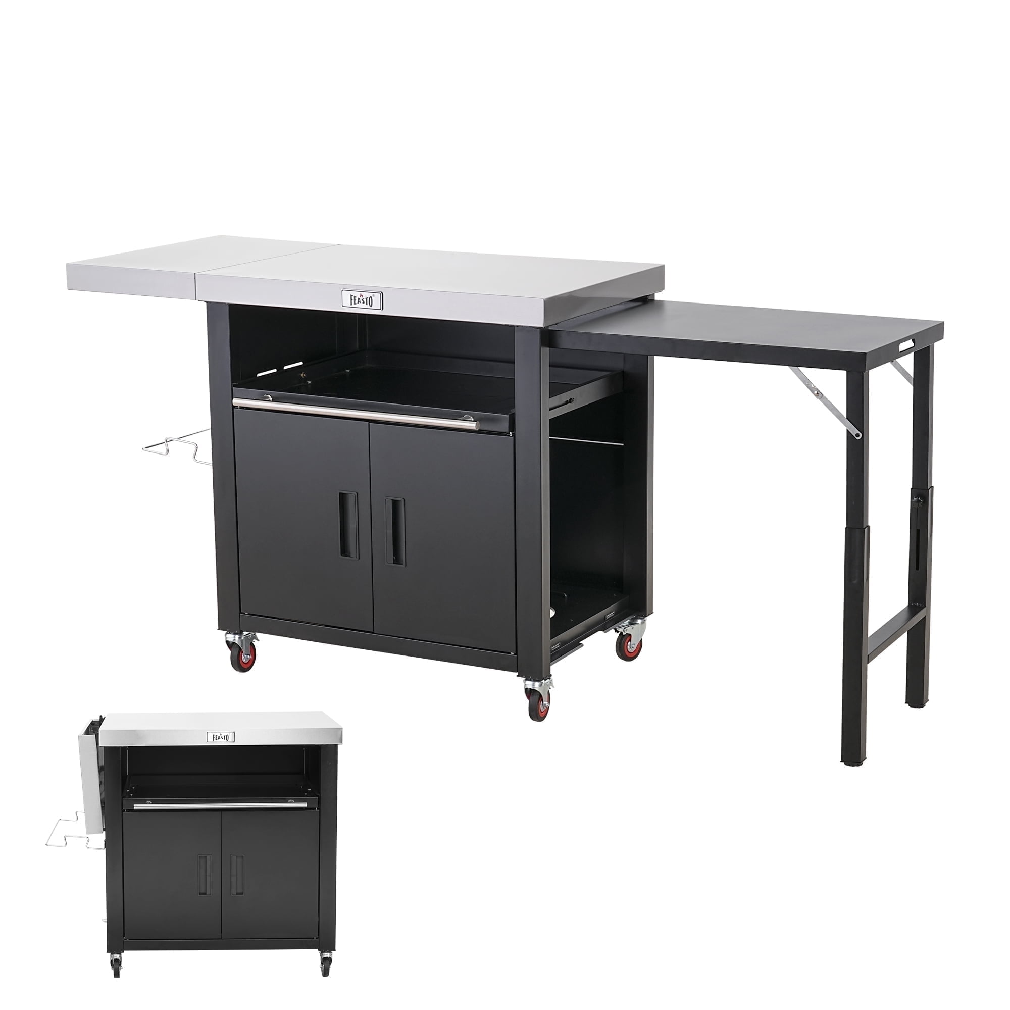 Feasto Grill Table, Outdoor Kitchen Island With 2 Foldable Side Tables ...